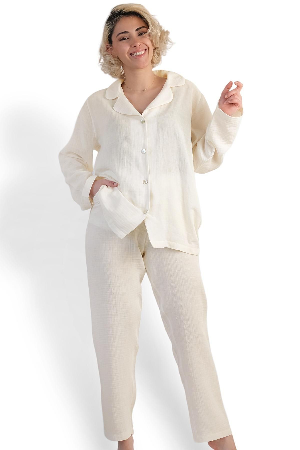 DALİSA Kadın Müslin Pijama Takımı Düğmeli Yakalı Pijama Fiyatı ...