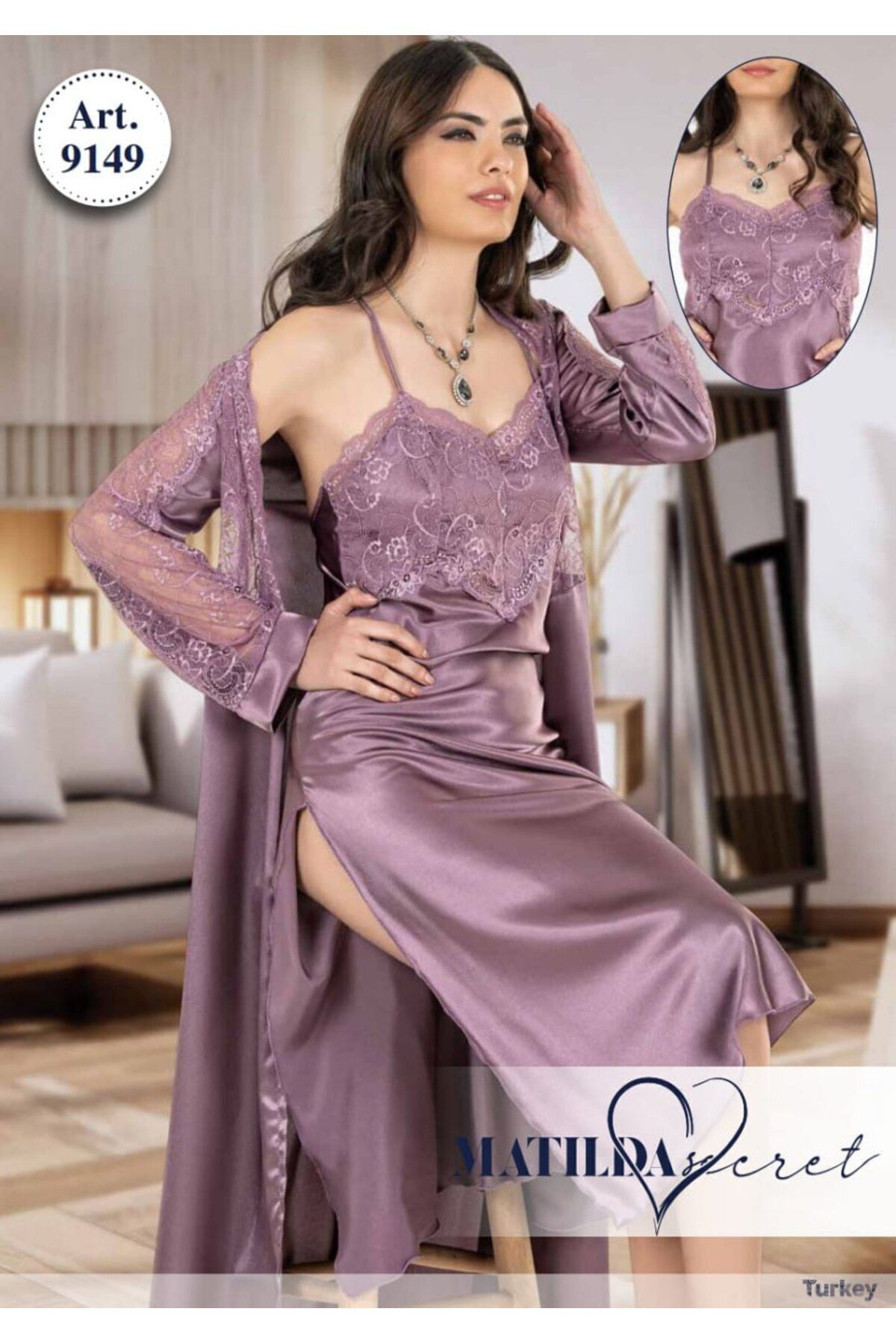 MATİLDASECRET Saten Dantelli 2'li Gecelik & Sabahlık Takım Fiyatı, Yorumları - Trendyol