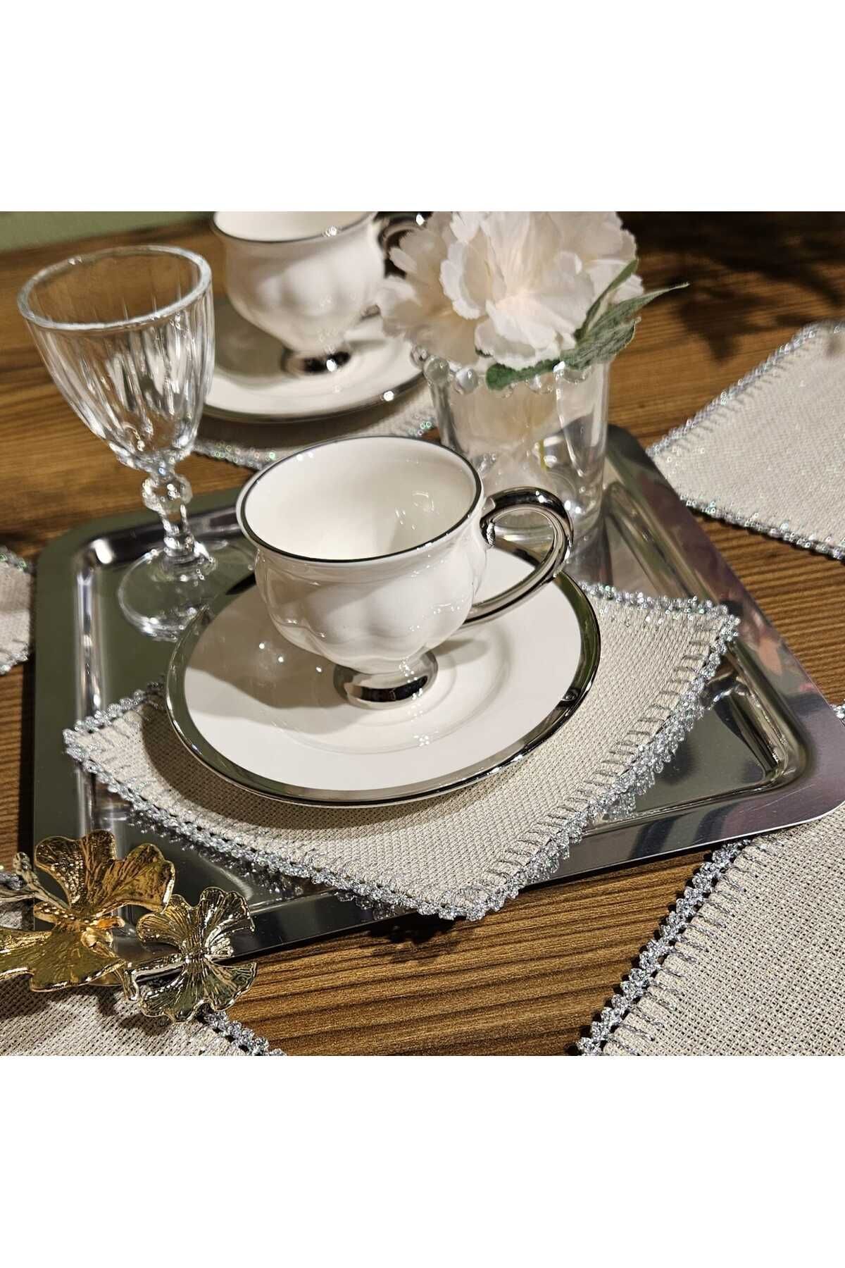 LİNDENİ HOME Sunum Peçetesi Kokteyl Peçetesi 6 Lı Set El Işi Simli ...