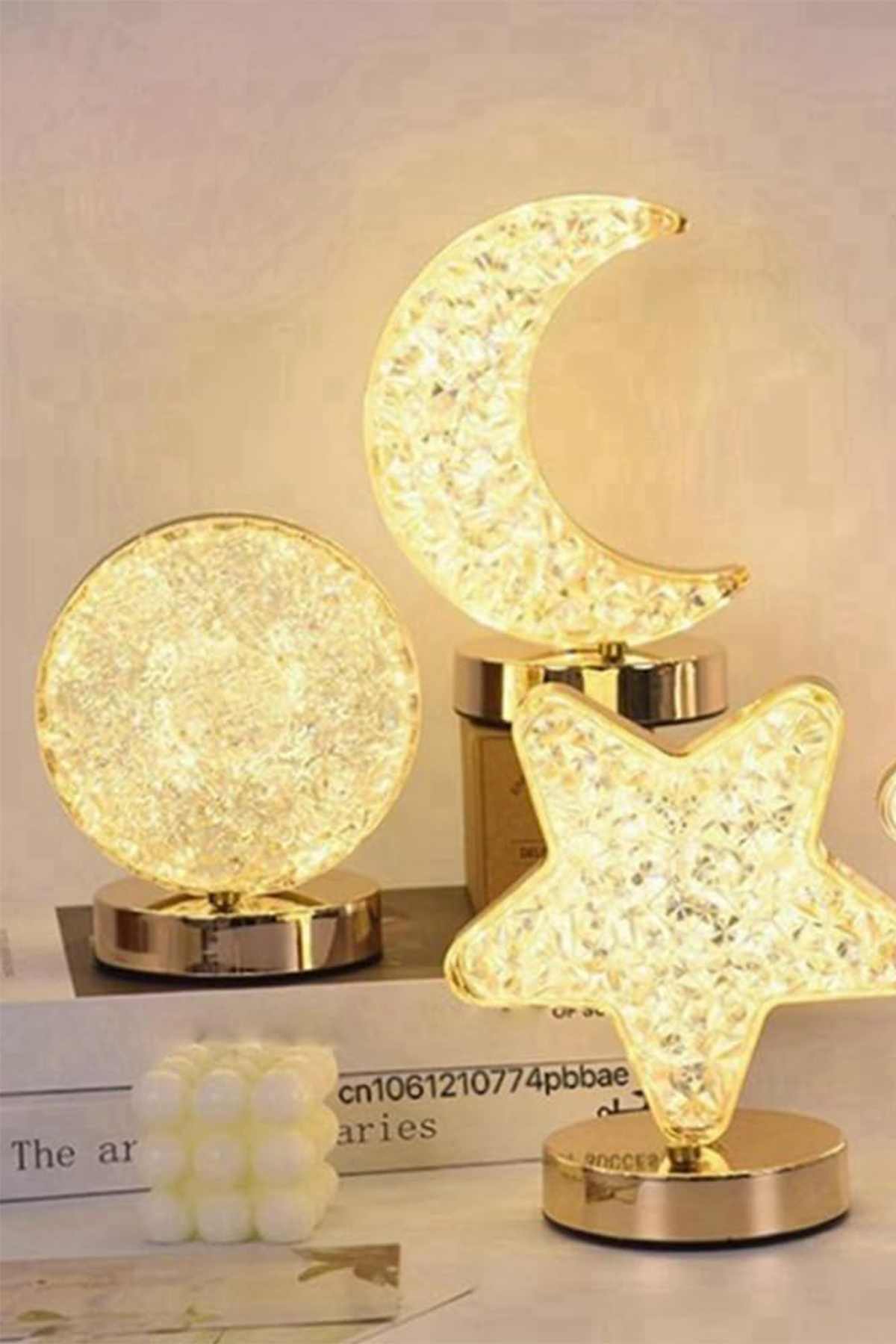GİLLİ STORE Kristal Işık Yıldız Ay ve Yuvarlak Model Masa Lambası ...
