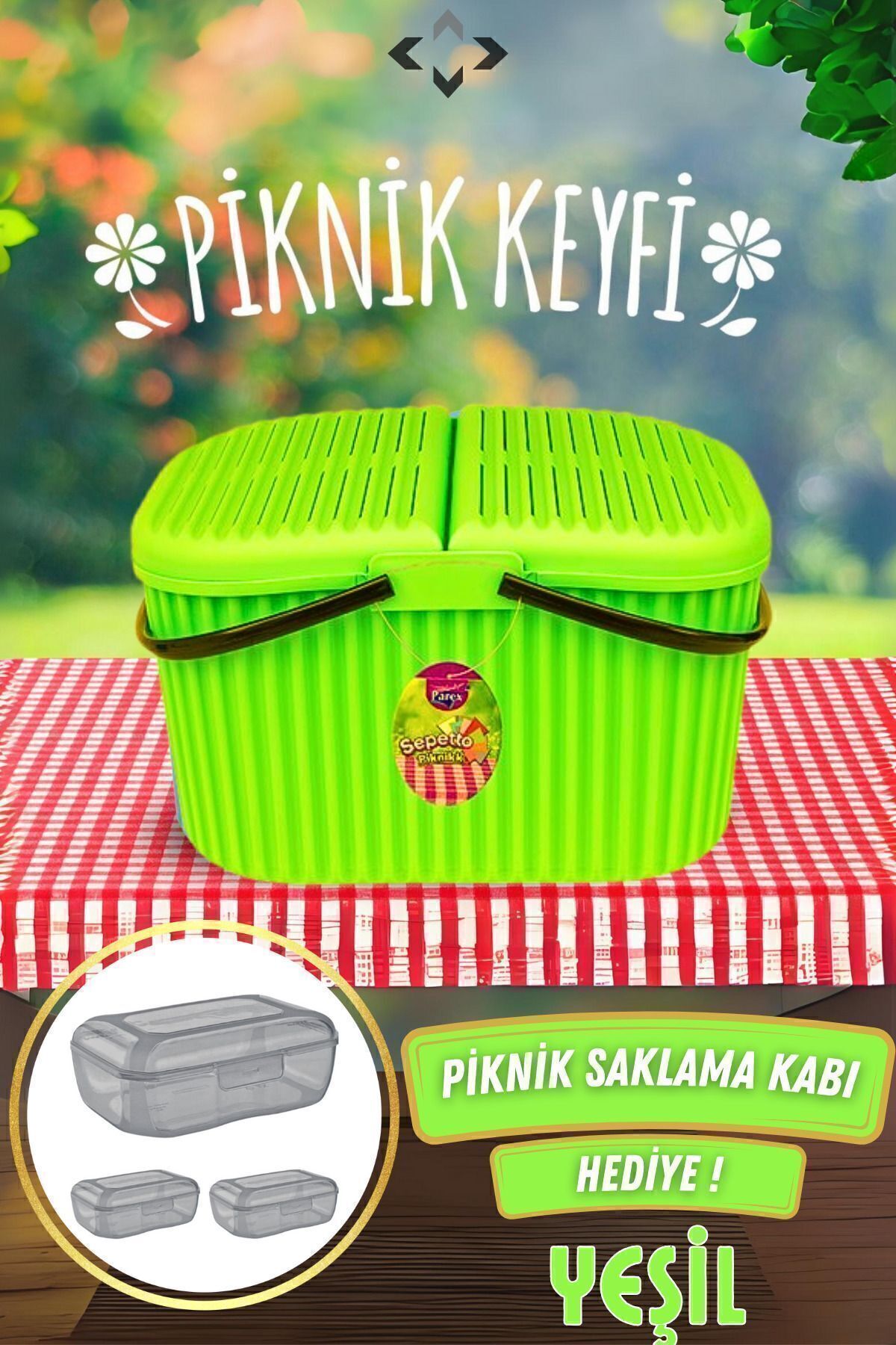 LİGROUND 30 Litre Renkli Büyük Kulplu Kapaklı Piknik Sepeti Saklama ...