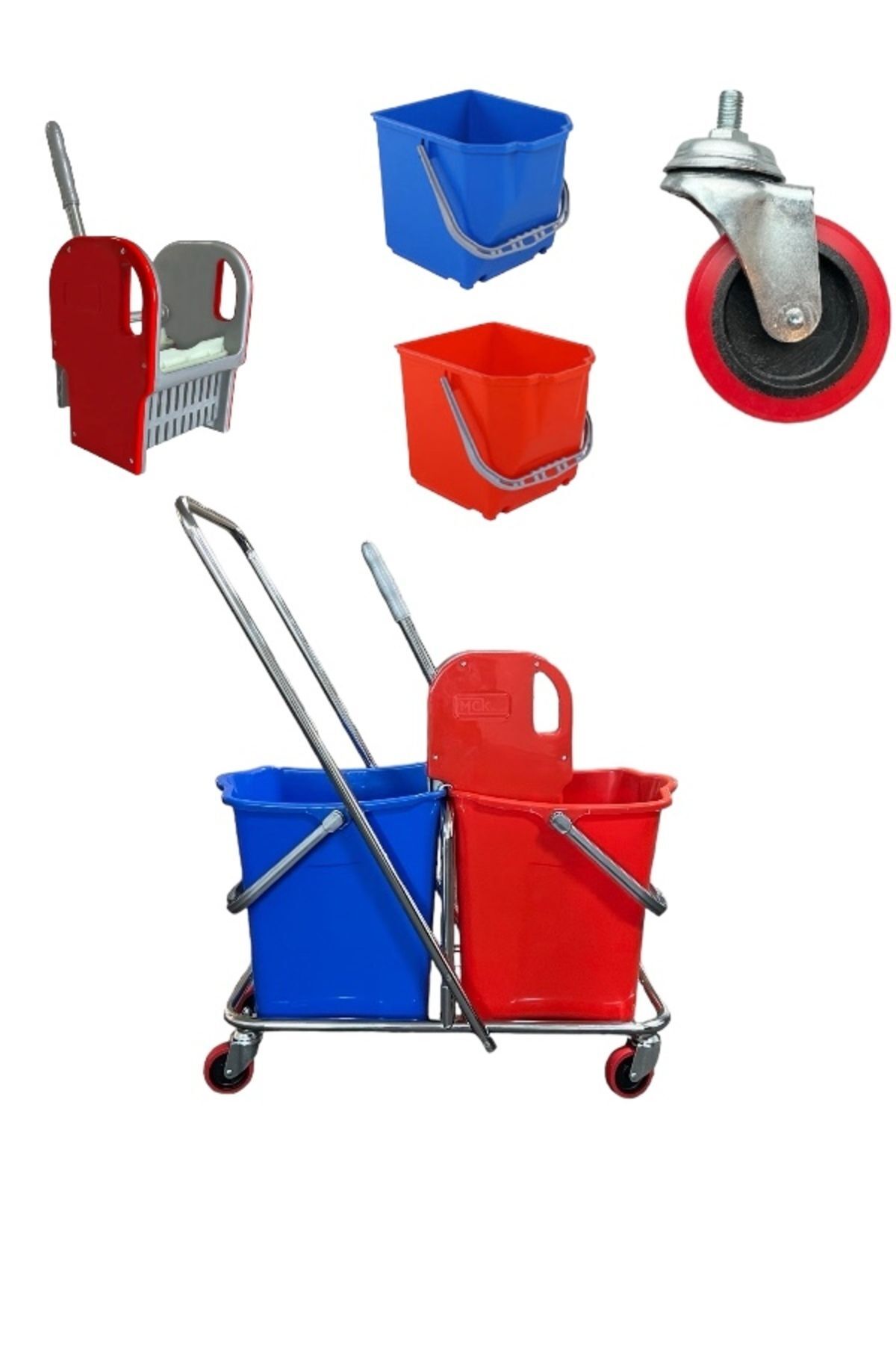 MCK Plus Çift Kovalı Krom Temizlik Arabası Paspas Arabası Islak Mop ...