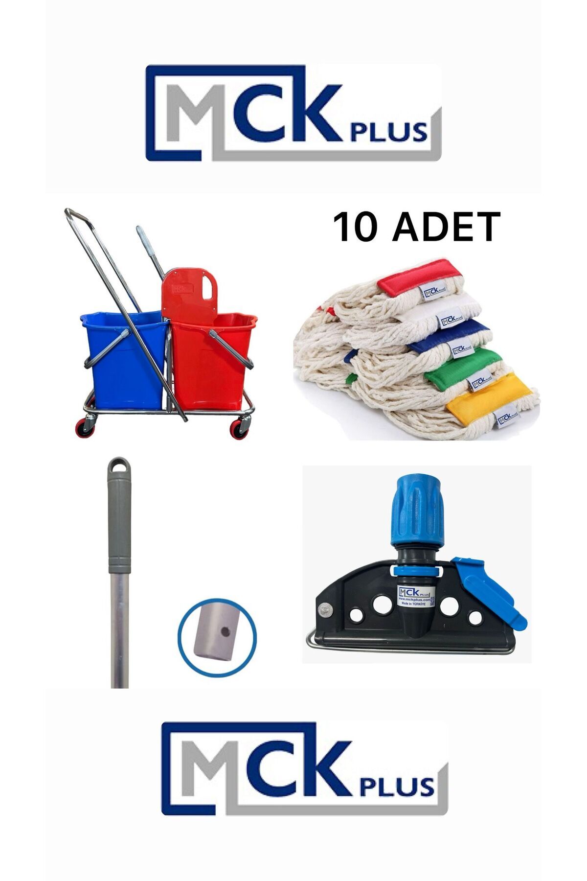 MCK Plus Çift Kovalı Krom Temizlik Arabası Paspas Arabası Islak Mop ...
