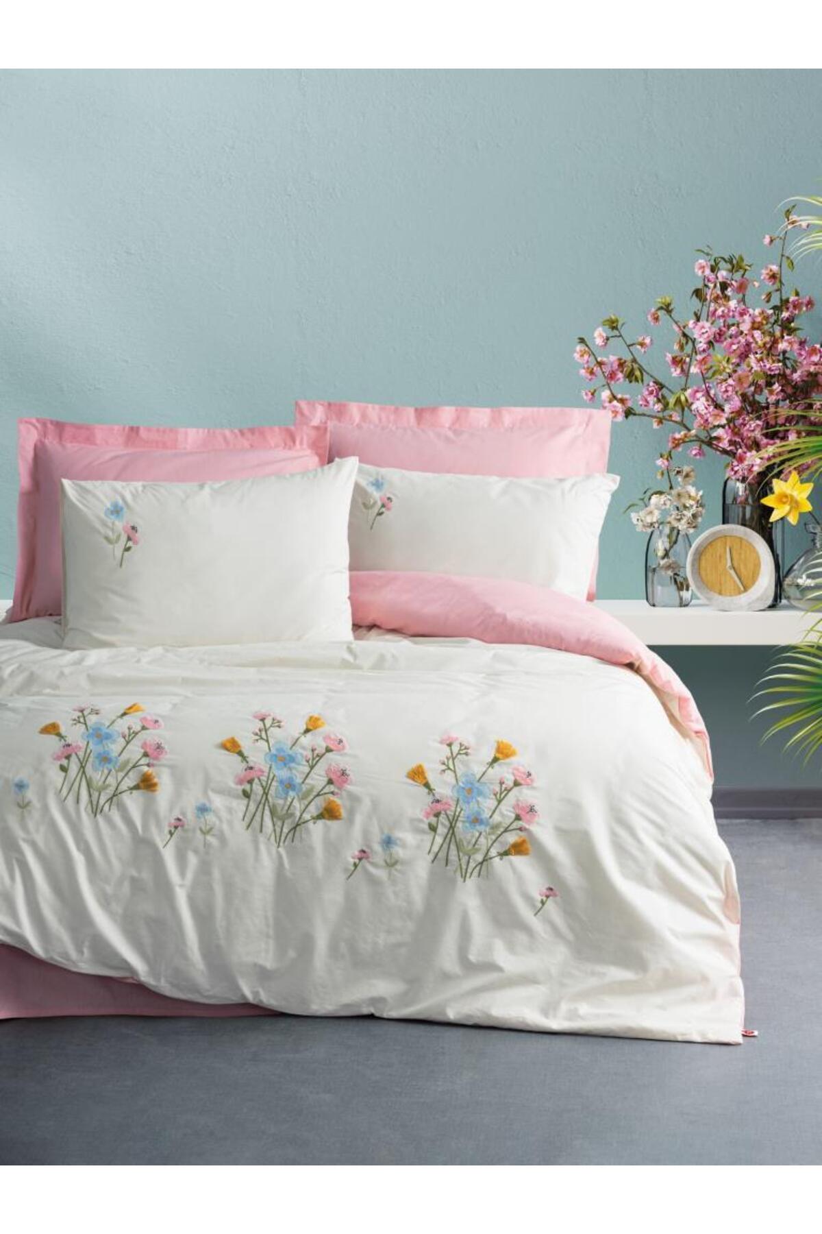 Cotton Box Brode Ranforce Çift Kişilik Nevresim Takımı Delbin Pembe ...