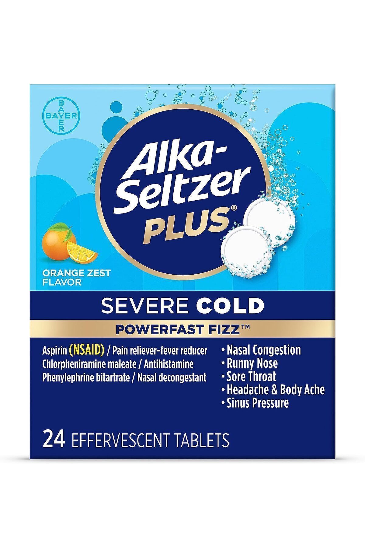 Bayer Alka-Seltzer Plus Severe Cold PowerFast Fizz 24 Efervesan Tablet ...