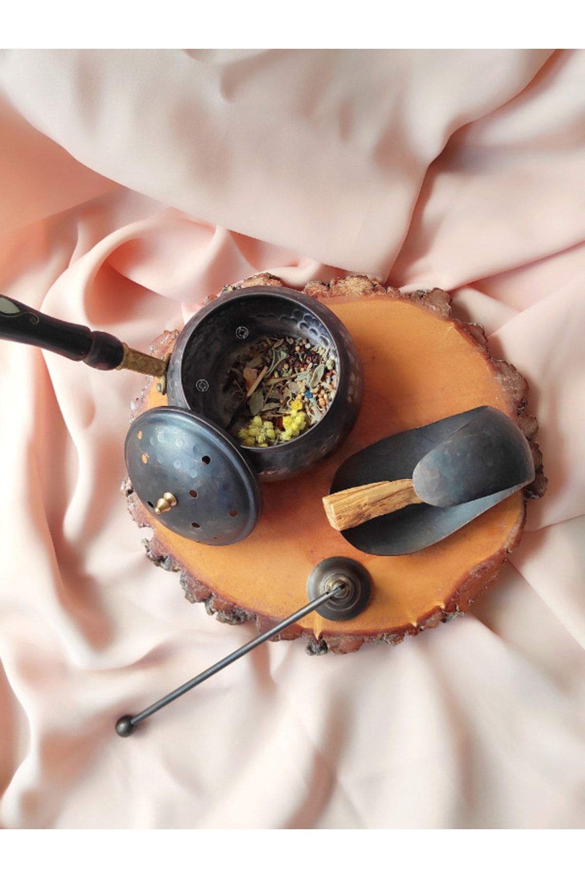 Zufa Handmade Bakır Ay Tütsülük & Palo Santo ( Meditasyon Arınma Seti ...