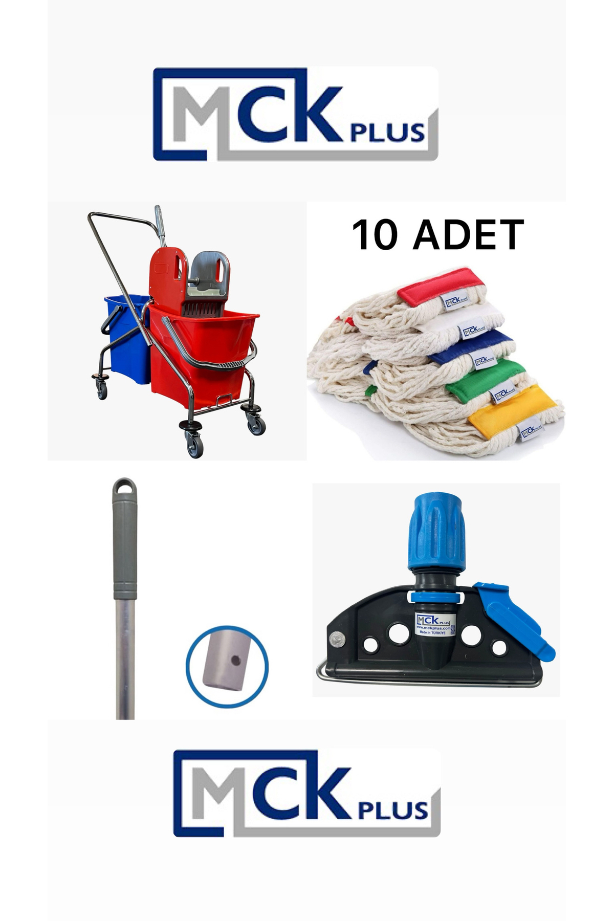 MCK Plus Çift Kovalı Krom Temizlik Arabası Paspas Arabası Islak Mop ...