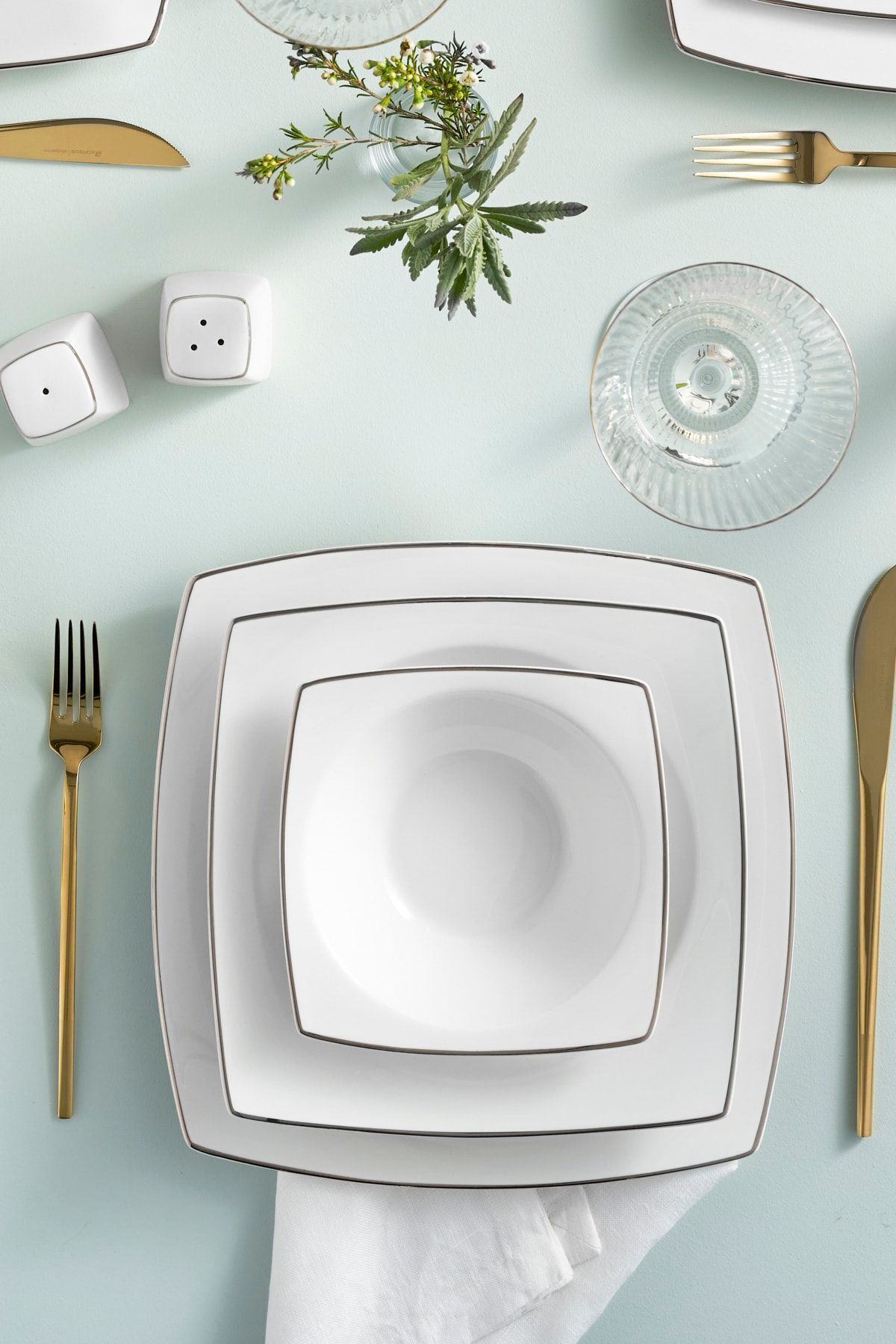 Karaca Square Bone Jamie 57 Parça 12 Kişilik Yemek Takımı Platin ...