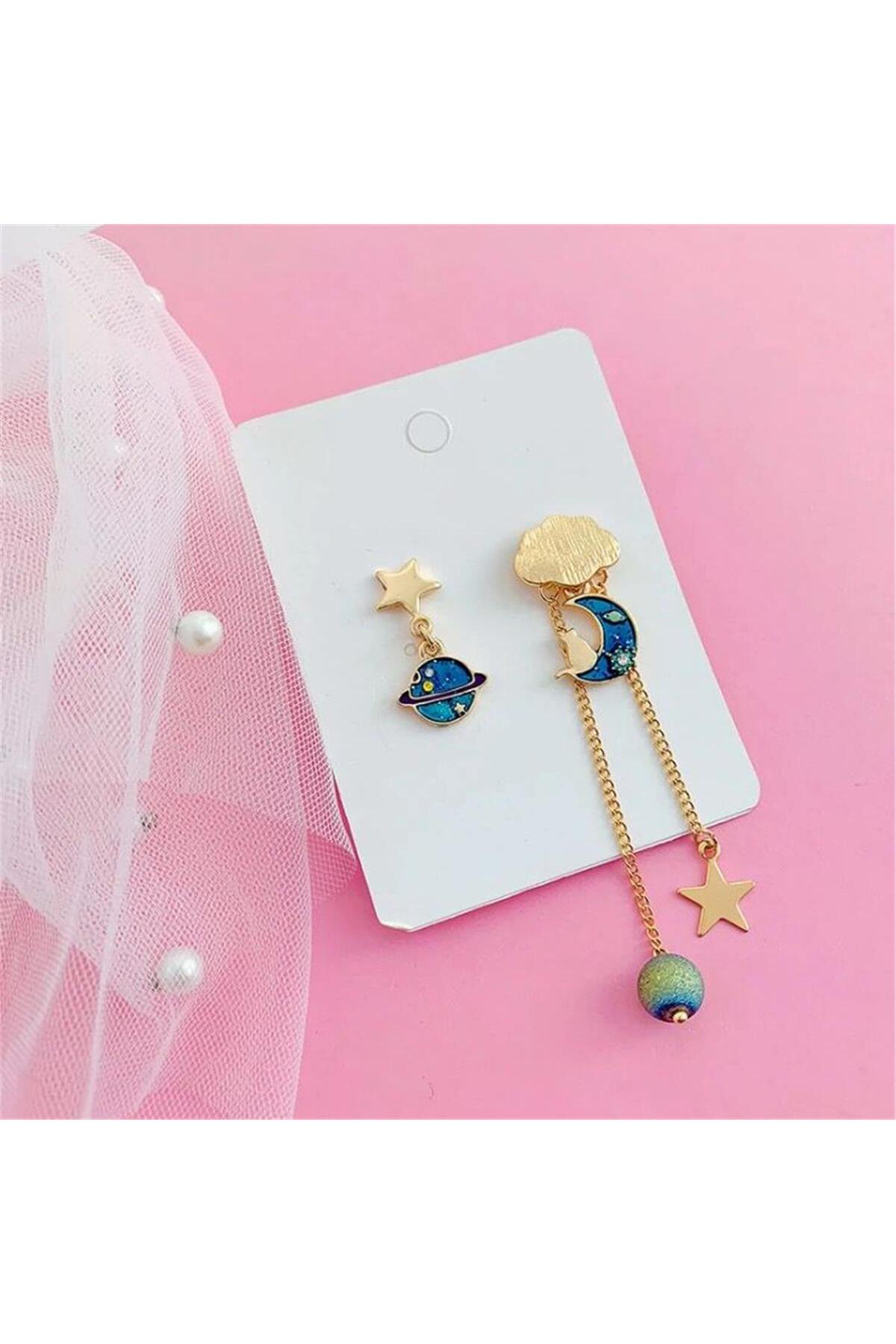 Pelin Aksesuar Bulut Yıldız Kedi Ay Sallantılı Asimetrik Küpe Fiyatı ...