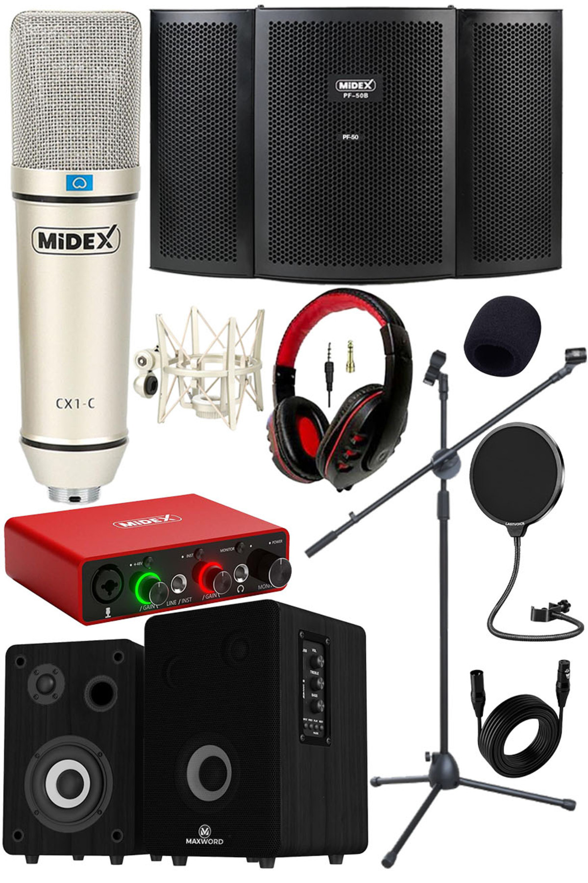 Midex Referans Paket-3 Maxword Monitör Ses Kartı Cx1 Mikrofon Yalıtım Paneli Stand Fiyatı ...
