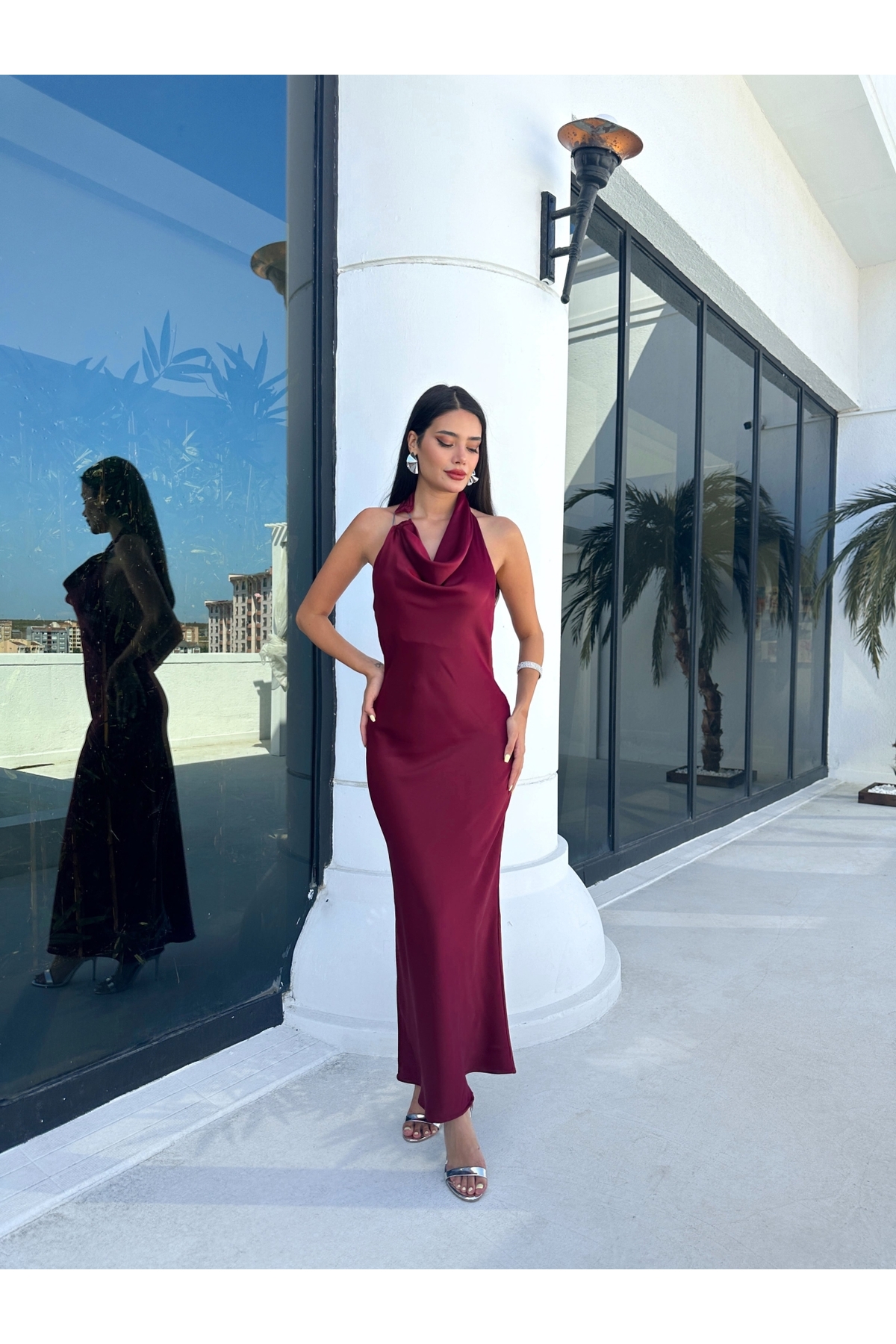 ESRAHELVACI Degaje Yaka Sırt Dekolteli Saten Elbise - Fiyatı, Yorumları