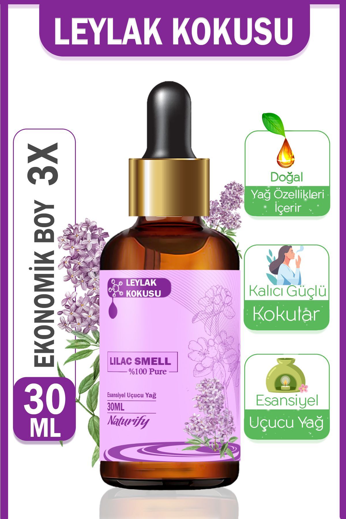 Naturify Leylak Esansiyel Buhurdanlık Difüzör:Aromatik Buhur Yağı Oda Banyo Parfümü Dolap Ortam ...