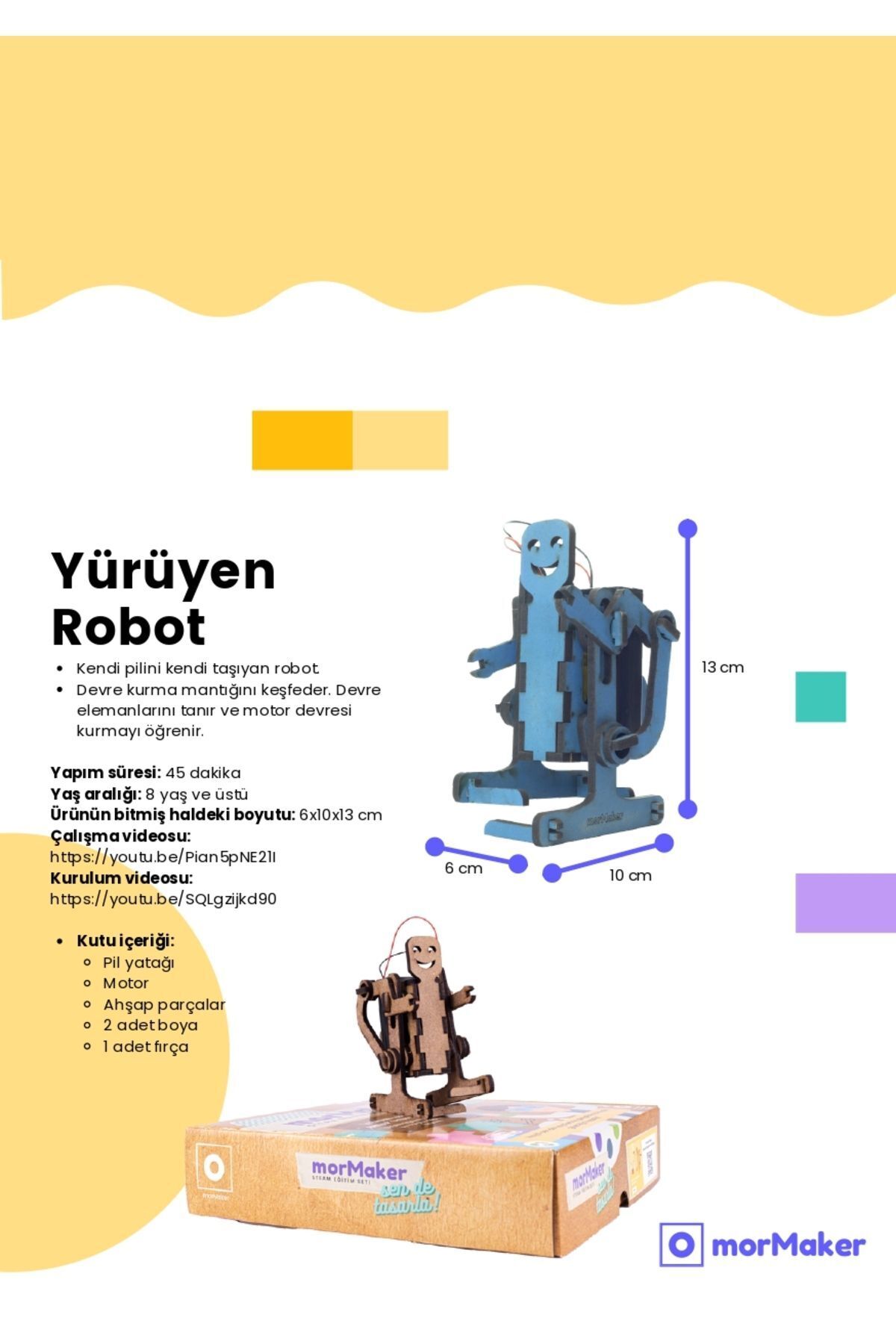 SEYFİKİRTASİYE TÜRK MALI Yürüyen Robot DC Motorlu Ahşap Oyuncak STEM-A ...