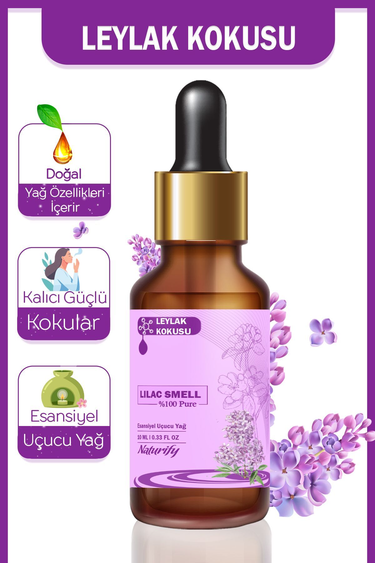 Naturify Leylak Esansiyel Buhurdanlık Difüzör:Aromatik Buhur Yağı Oda Banyo Parfümü Dolap Ortam ...