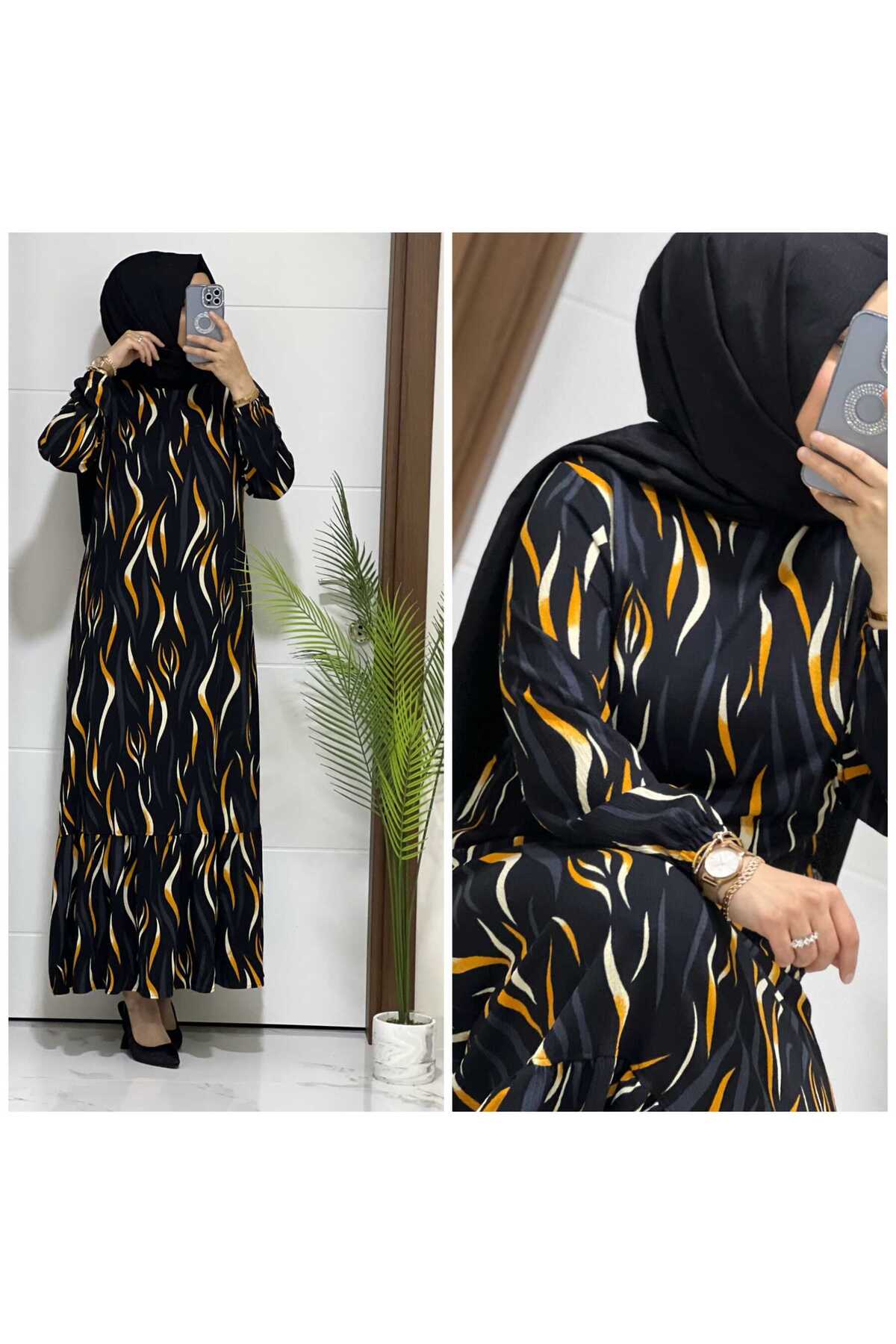 modasura 4646 K65 Siyah Alev Desen Elbise Fiyatı, Yorumları - Trendyol