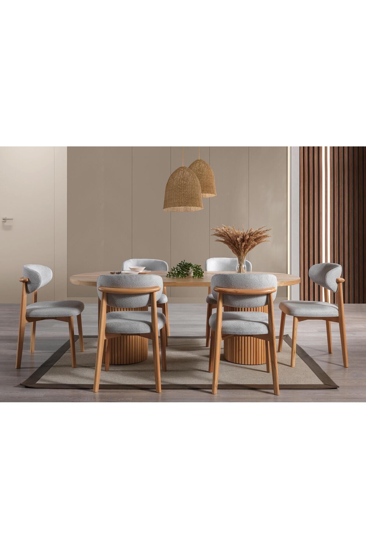 Gazzini furniture Polo Gri Teddy Natural Ahşap Bohem Sandalye (1 ADET ...