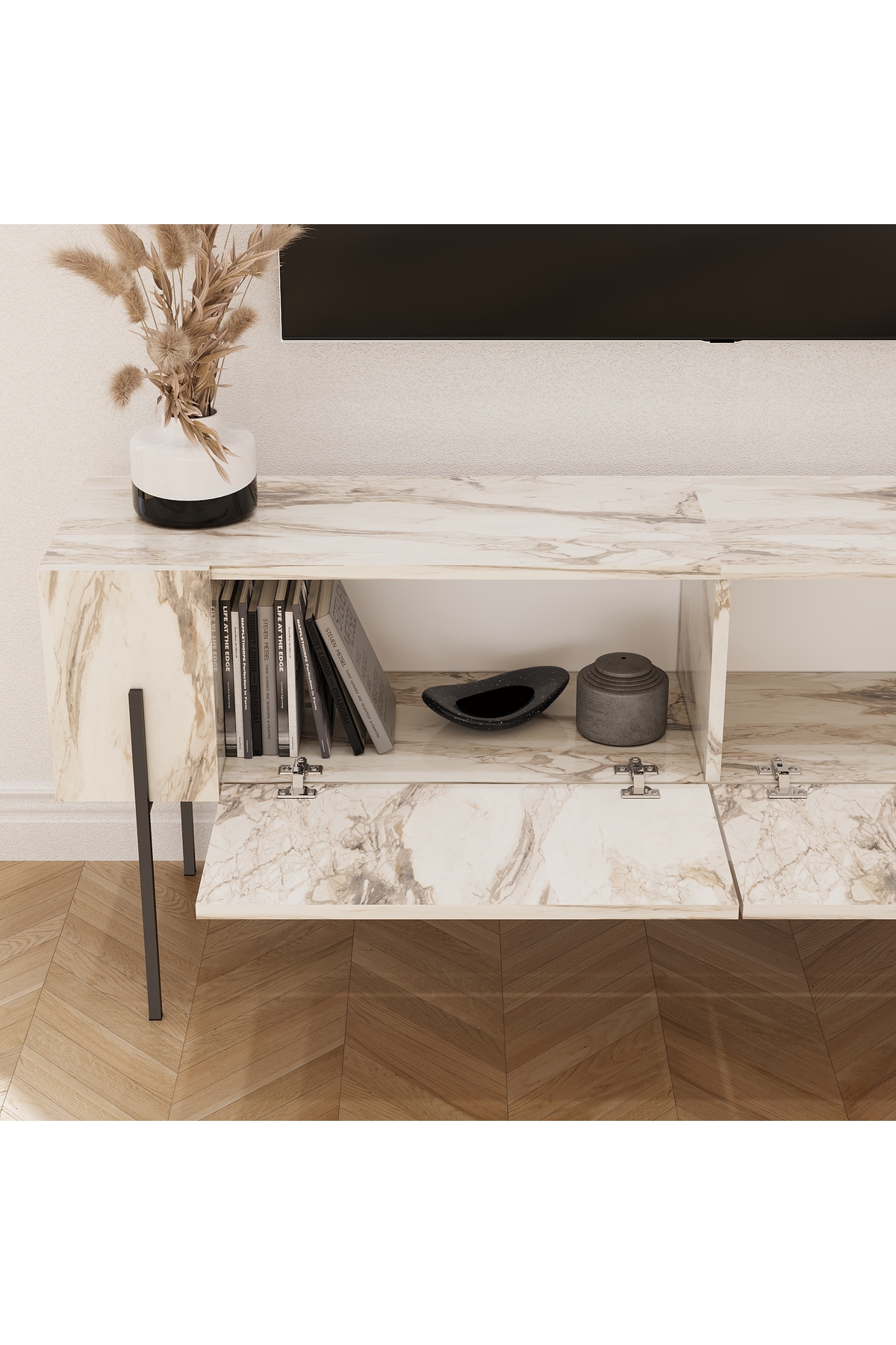 MERT SERT MOBİLYA Herman Metal Ayaklı Yüksek Tv Sehpası, Tv Ünitesi ...