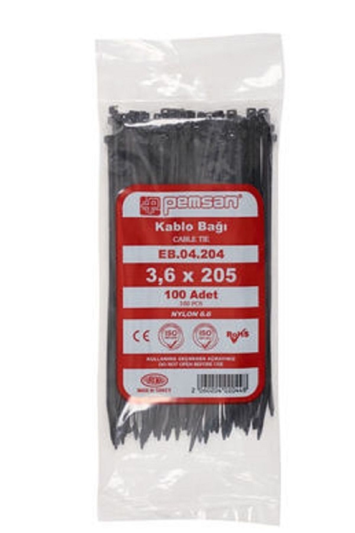 Pemsan 3.6X205 Plastik Cırt Kelepçe Kablo Bağı SİYAH 100'Lu Paket ...