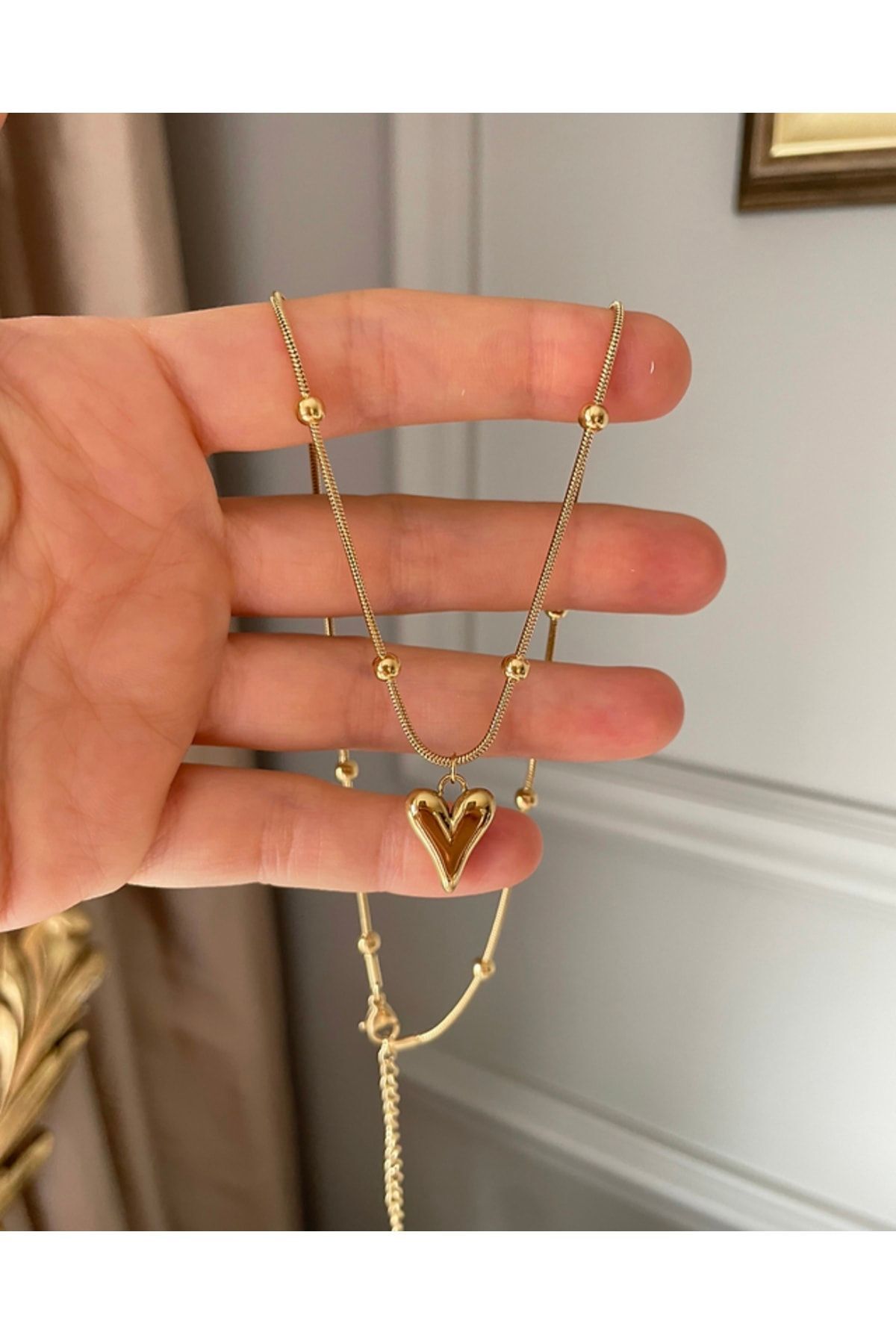 emy by emel luxury silver jewelry Çelik Top Zincirli Kalp Kolye Altın ...