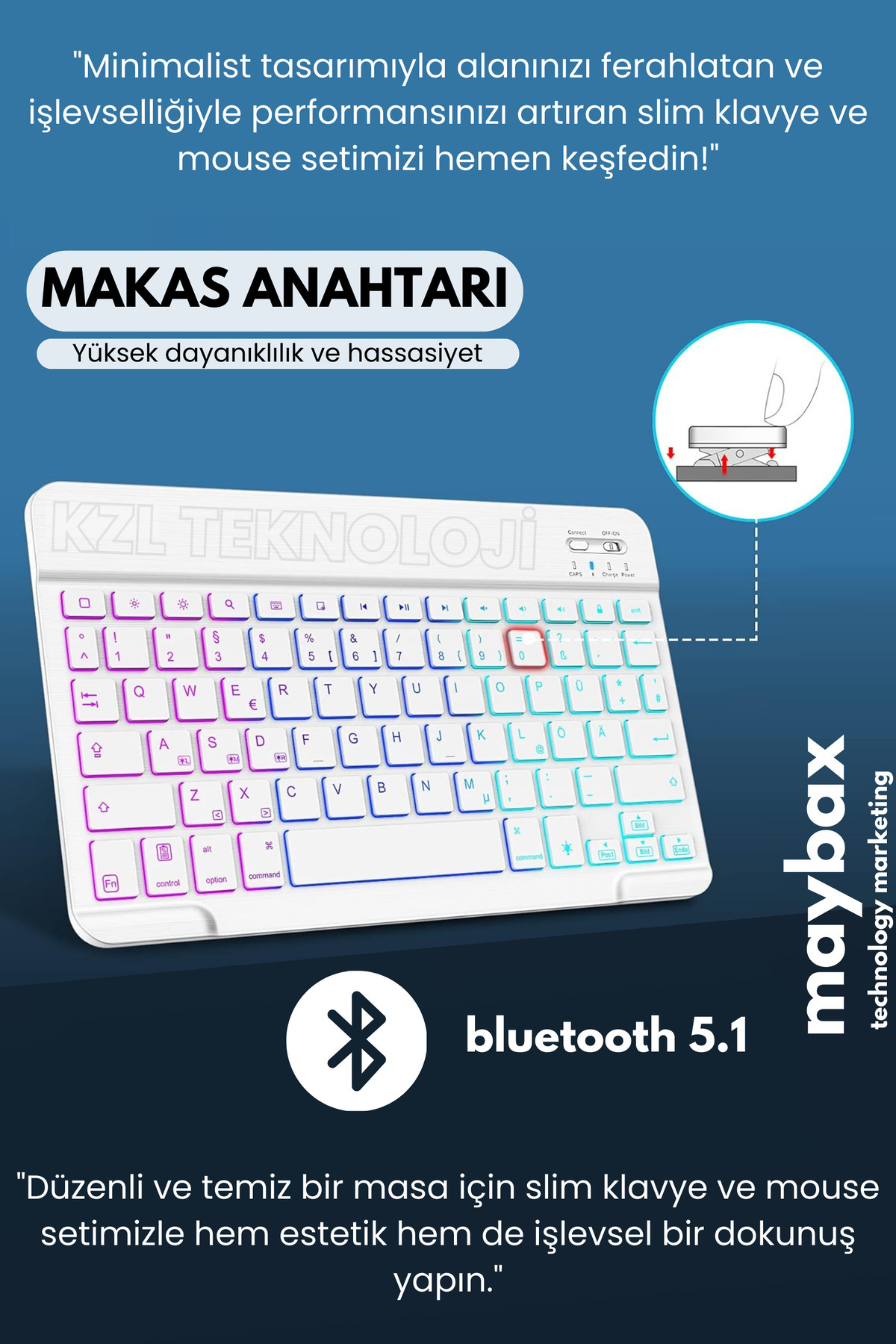 Maybax Tüm Cihazlara Uyumlu Akıllı Taşınabilir Şarjlı RGB Kablosuz ...