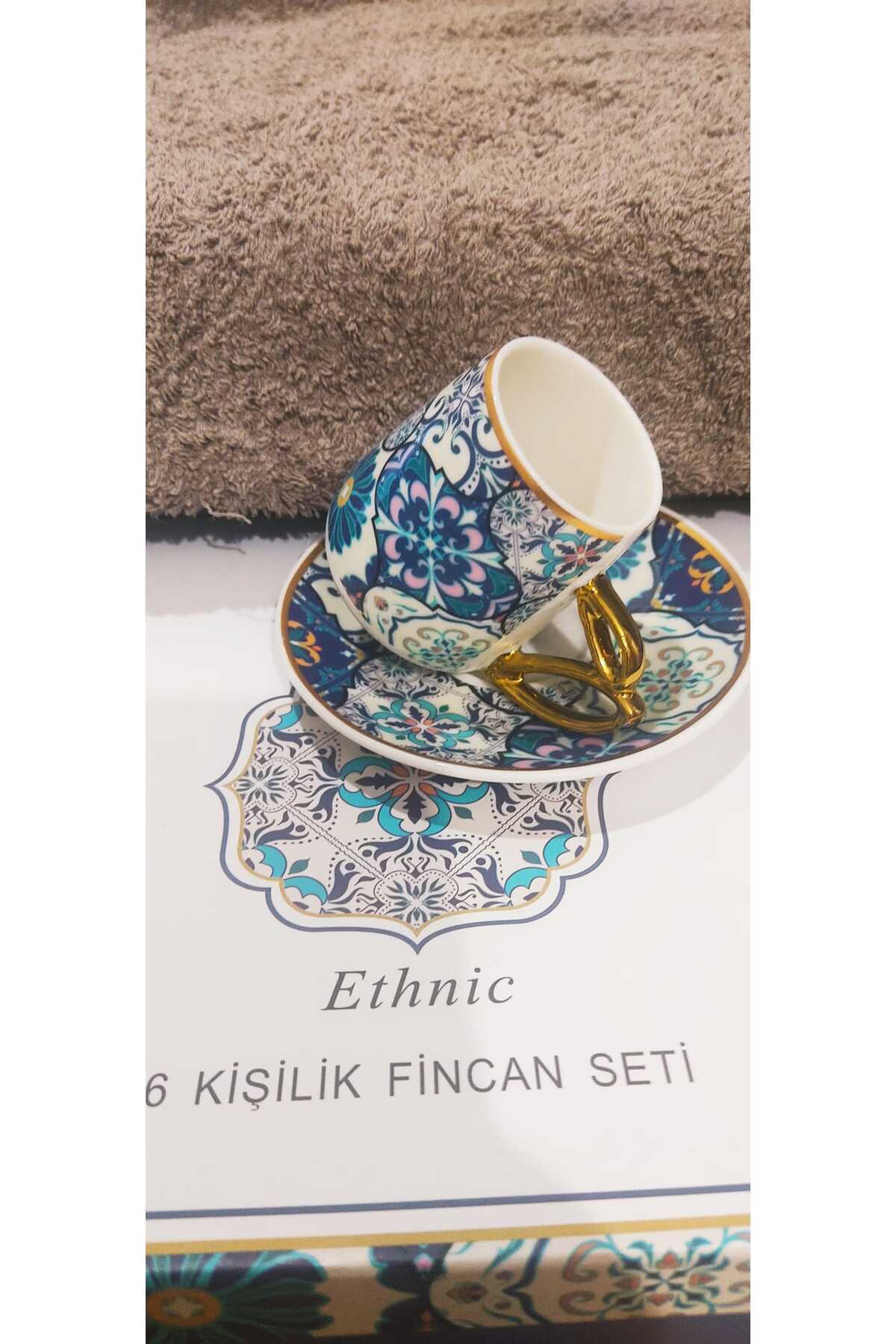 MMH Porselen Topkapı Çini Desenli 6 Kişilik Türk Kahvesi Fincan Takımı ...