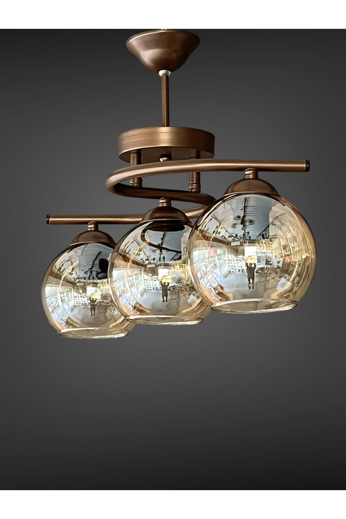 AVİZEVİ AVİZEVİ AYDINLATMA LODOS3 LÜ KAHVERENGİ KASA BAL CAMLI SALON MUTFAK ODA 3 LÜ AVİZE ...