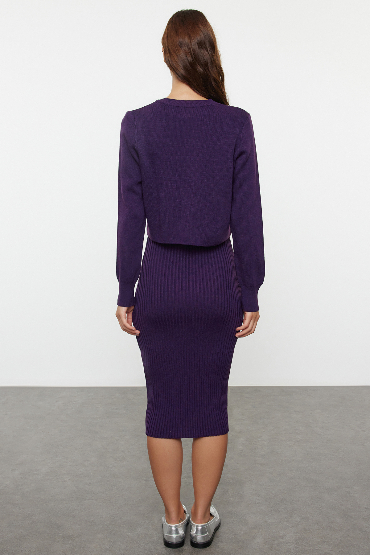 Trendyol Collection Purple 2-Piece Midi Knitwear Basic Cardigan Dress ...