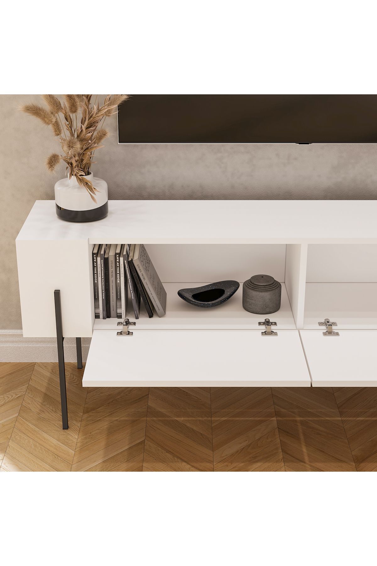 MERT SERT MOBİLYA Herman Metal Ayaklı Yüksek Tv Sehpası, Tv Ünitesi ...