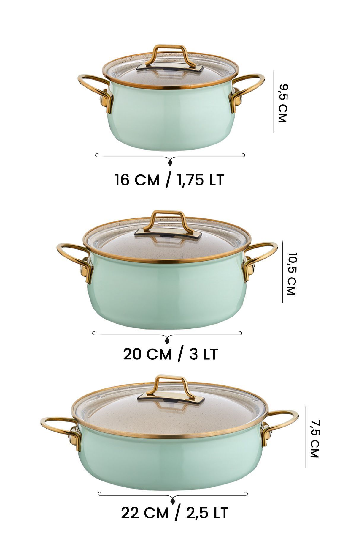 Bonera Water GreenVintageEnamel 6 Piece Casserole and Pot Set- Trendyol
