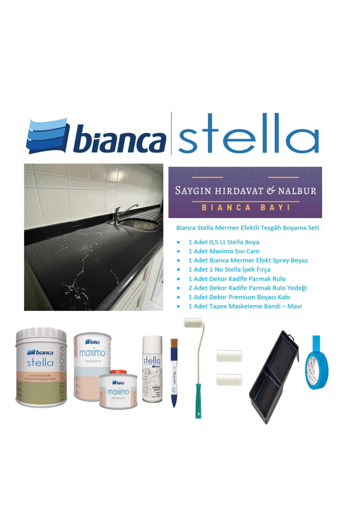 Bianca Stella Tezgah Boyama Seti Mermer Efektli - Fiyatı, Yorumları