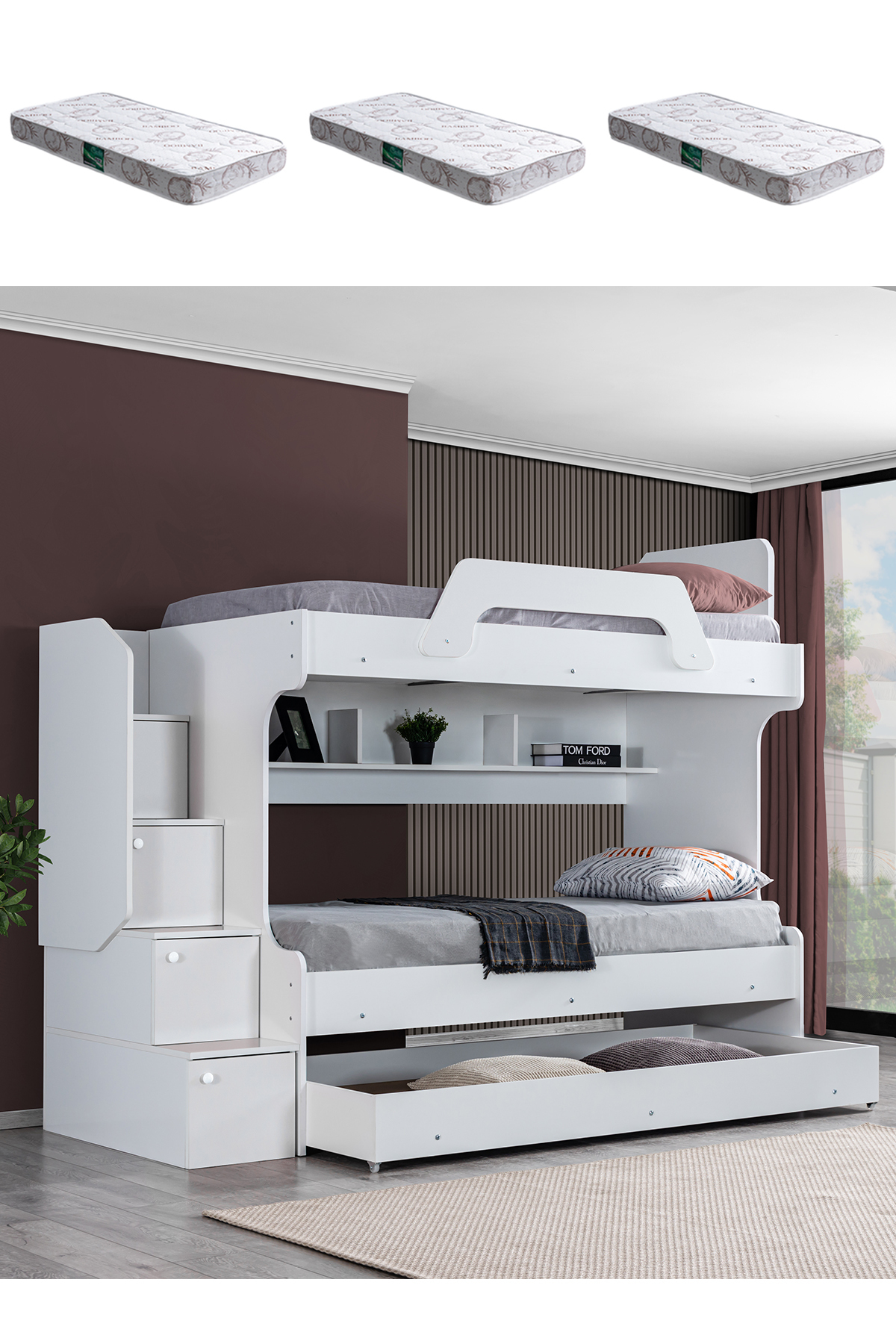 Setay Ranza, İnci Yavrulu Ranza 3lü Beyaz Ranza + 3 Adet Comfort Yatak ...