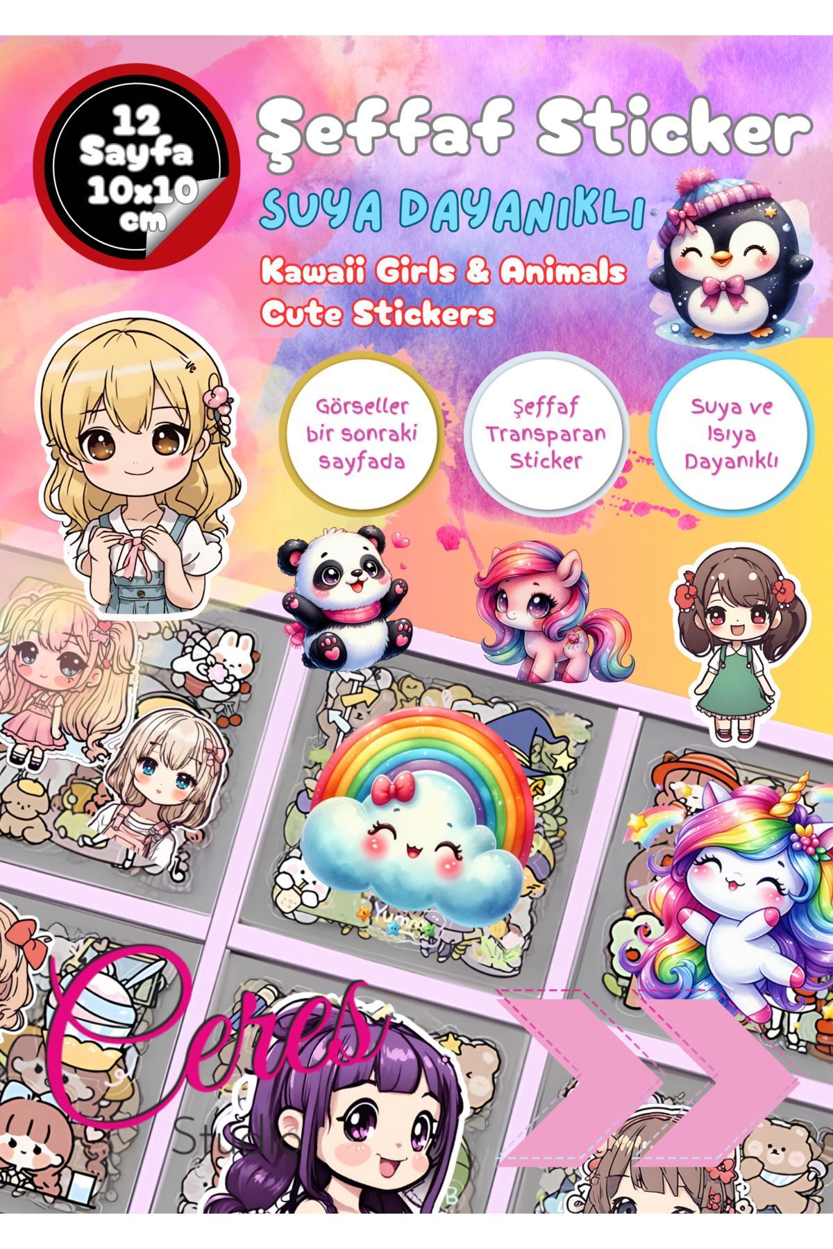 Ceres Studio Şeffaf Kawaii Girls Su Geçirmez Sticker - Kawaii Cute ...