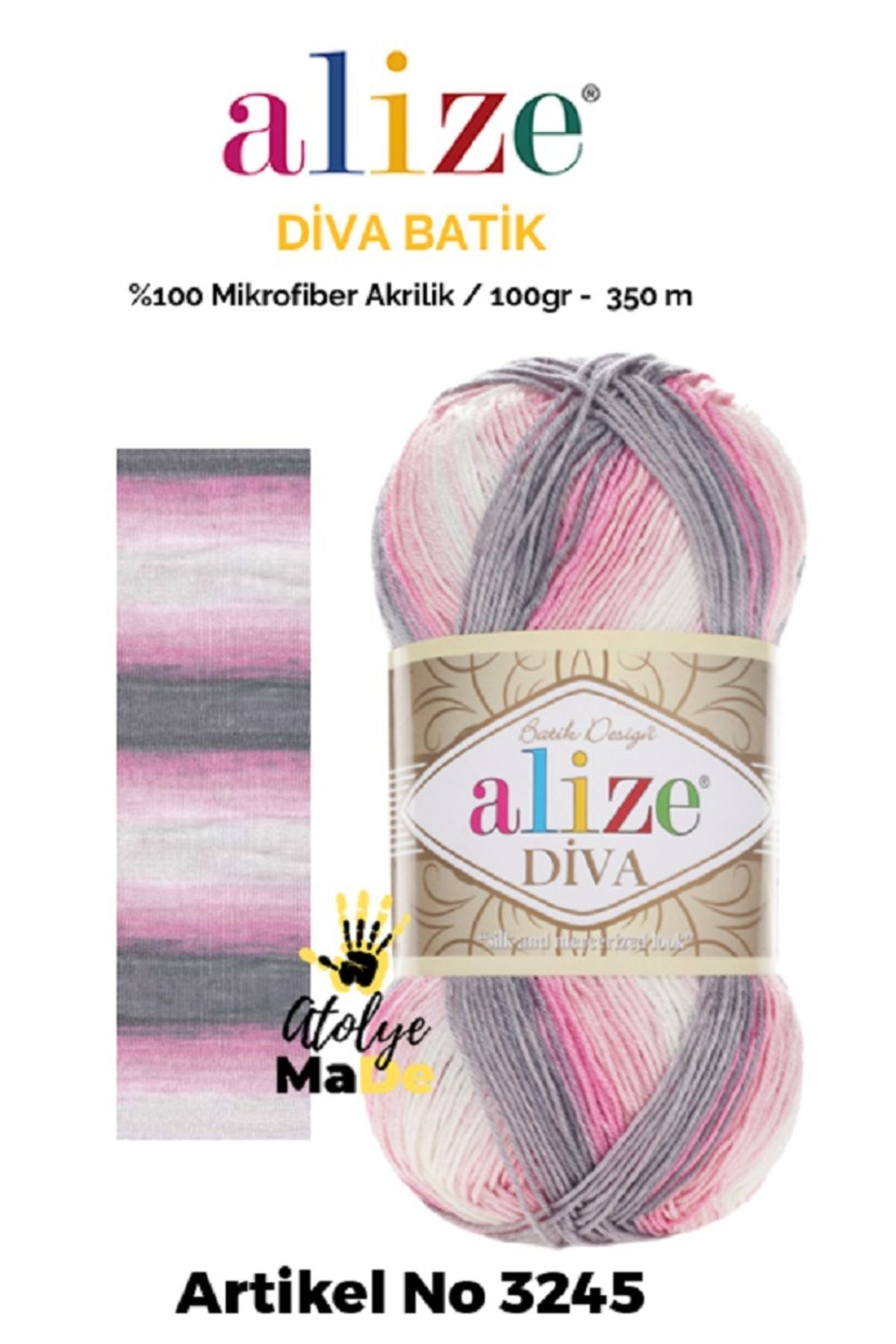 Alize Diva Batik 3245 %100 Mikrofiber Akrilik (100gr 350m) Tek Yumak 17 farklı Batik Renk ...