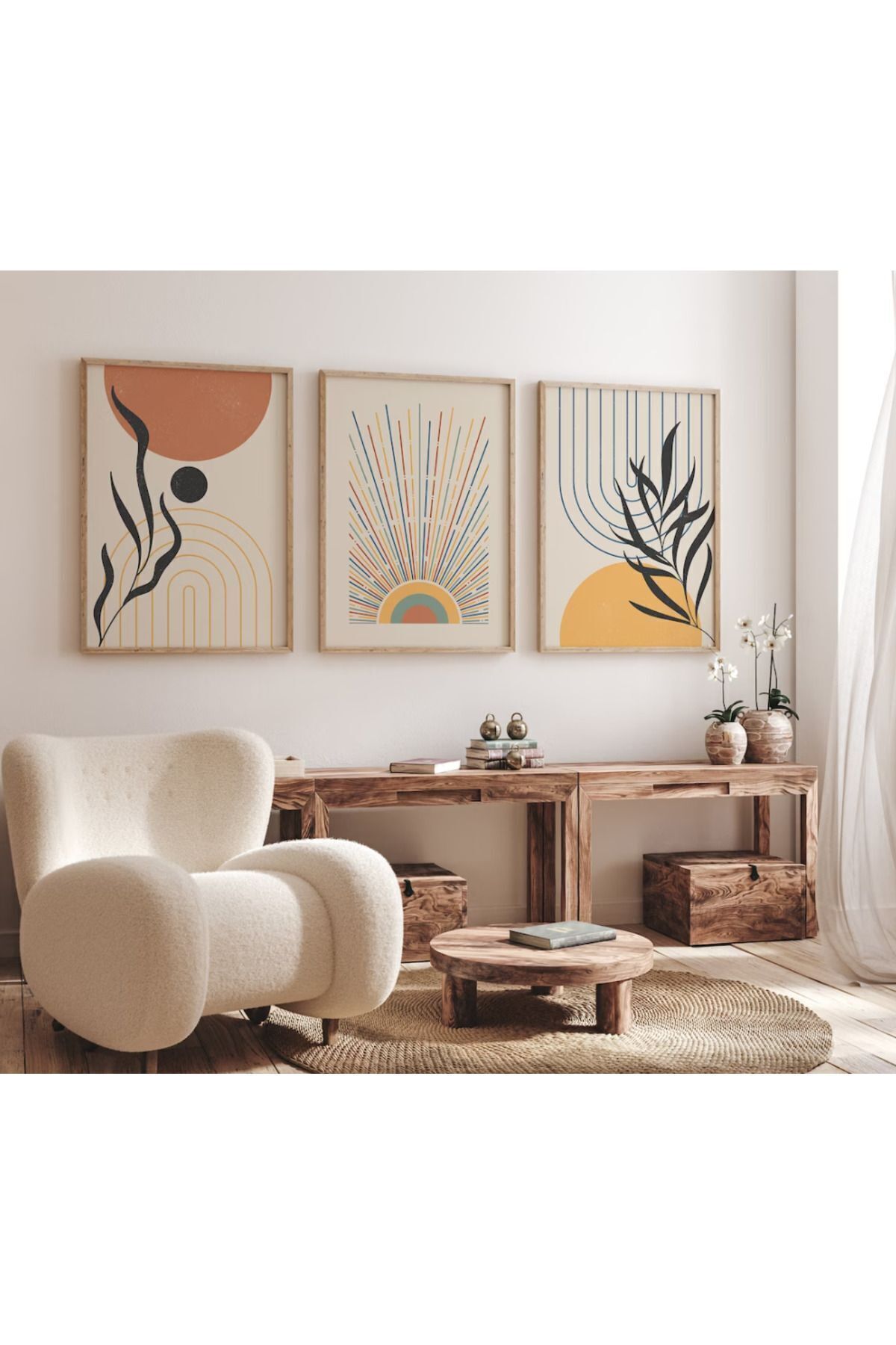 woodhomeworks Ahşap Çerçeveli 3'lü Tablo Home Ev Salon Oturma Odası ...