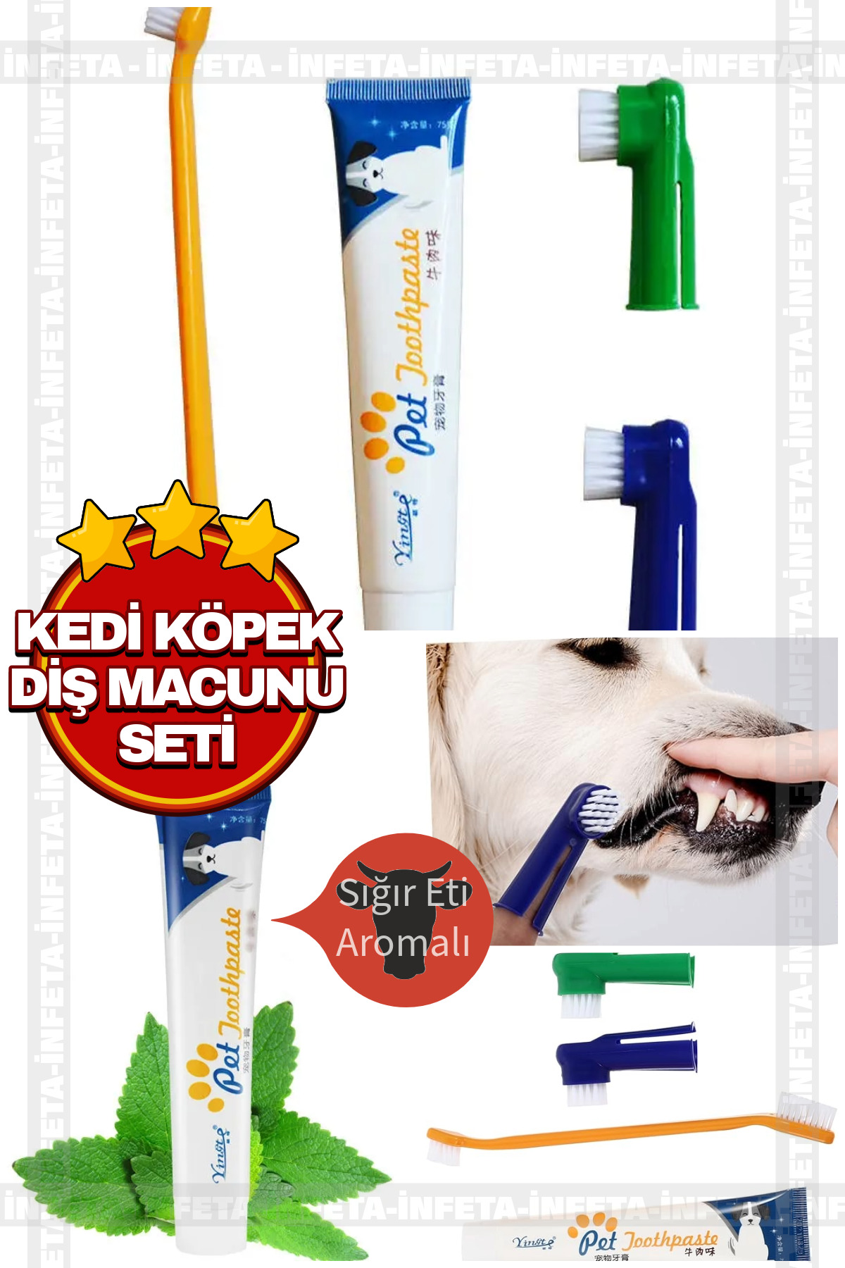 İnfeta Kedi Köpek Diş Fırçası ve Diş Macunu Seti Yenilebilir Diş Macunu ...