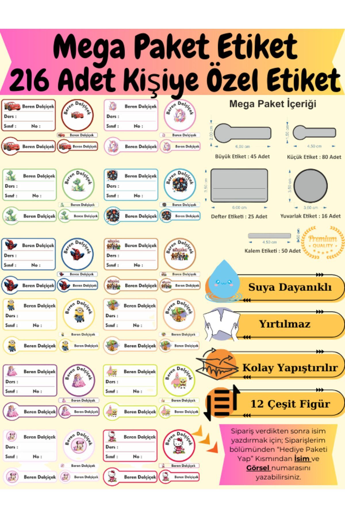 Deep Craft DeepCraft Mega Paket 216 Adet Okul Etiketi Premium Kişiye ...