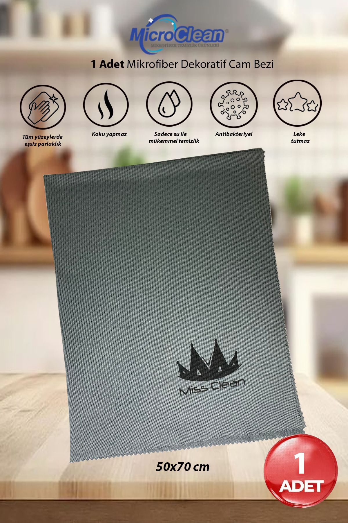 Micro Clean Missclean (1 ADET) Mikrofiber Cam Ve Temizlik Bezi Gri ...