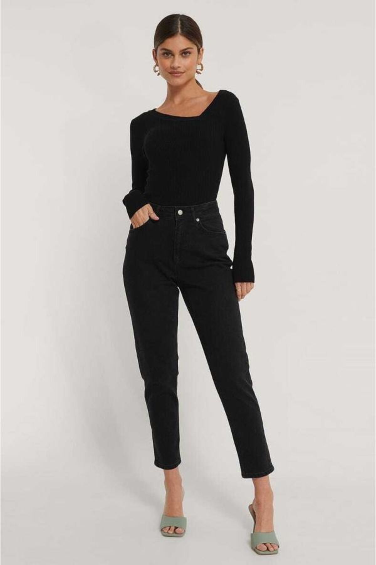 dressmix Leo Max Siyah Solmayan Yüksek Bel Hafif Likralı Mom Jeans ...