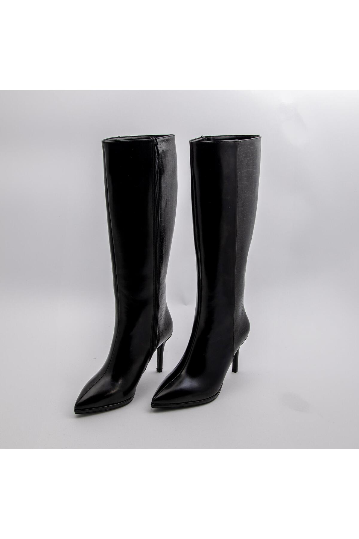 RUXENE KROKO SİYAH 8,5 İNCE TOPUK DİZ ALTI ÇİZME - Fiyatı, Yorumları