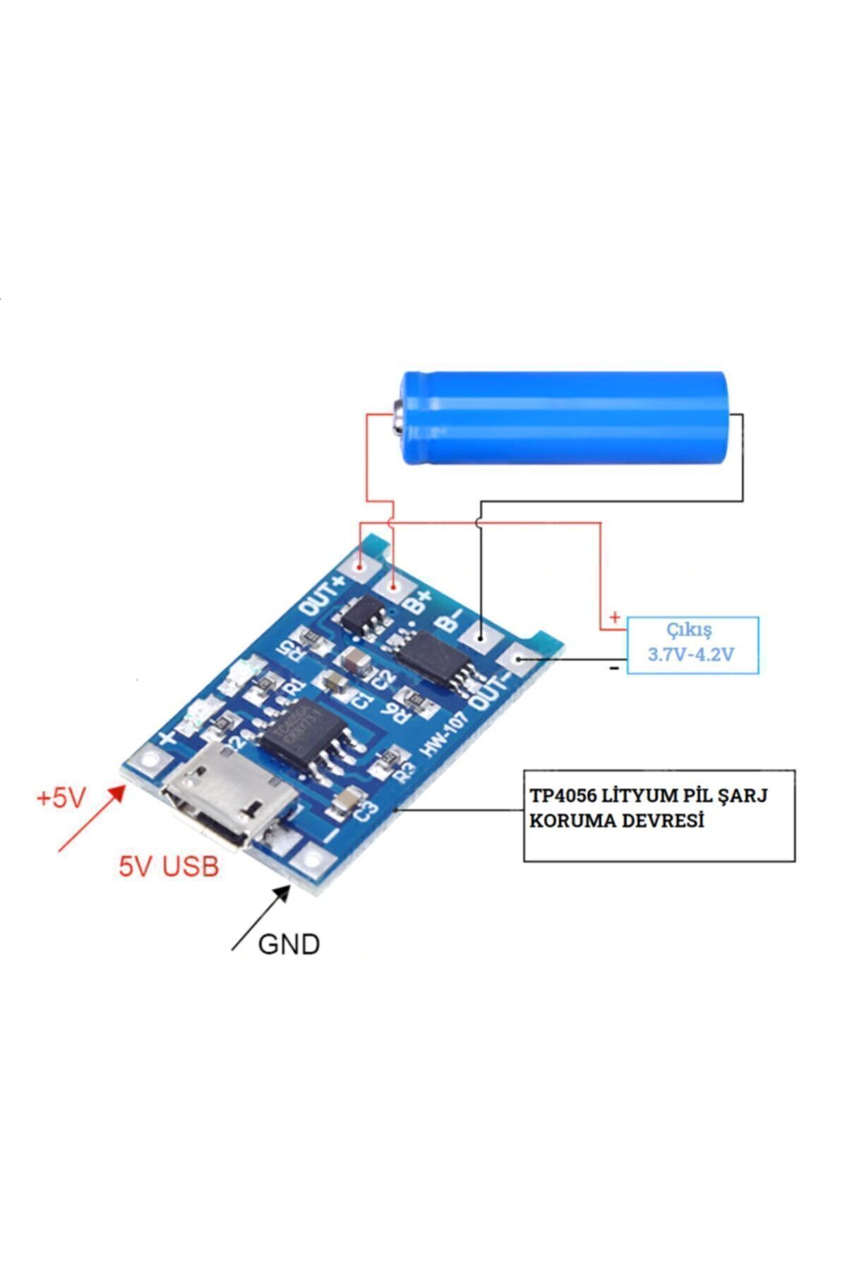 Genel Markalar 5 Adet Micro Usb Tp4056 Bms 5v 1a Korumalı Lityum Pil ...