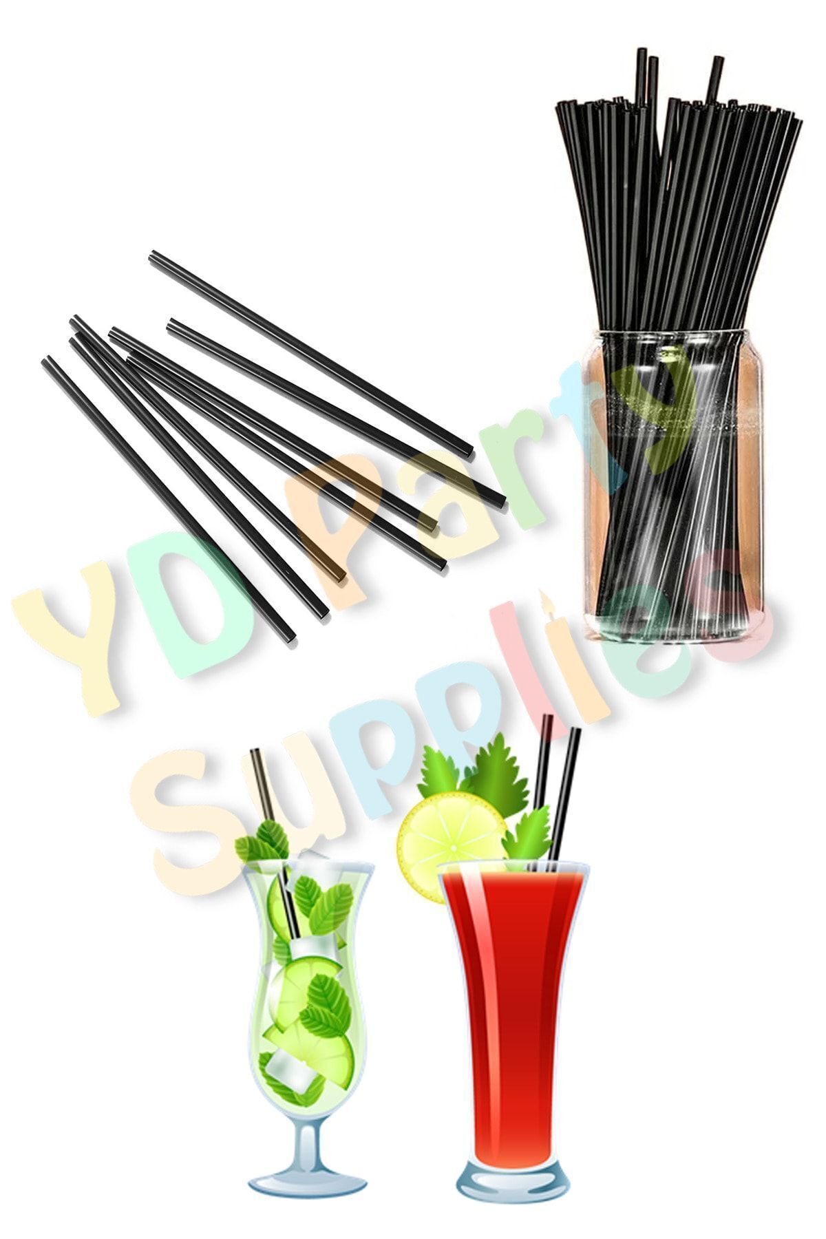 Yusuf Dirik YD Party Supplies Siyah Ince Kokteyl Pipeti Kıl Pipet 300 ...