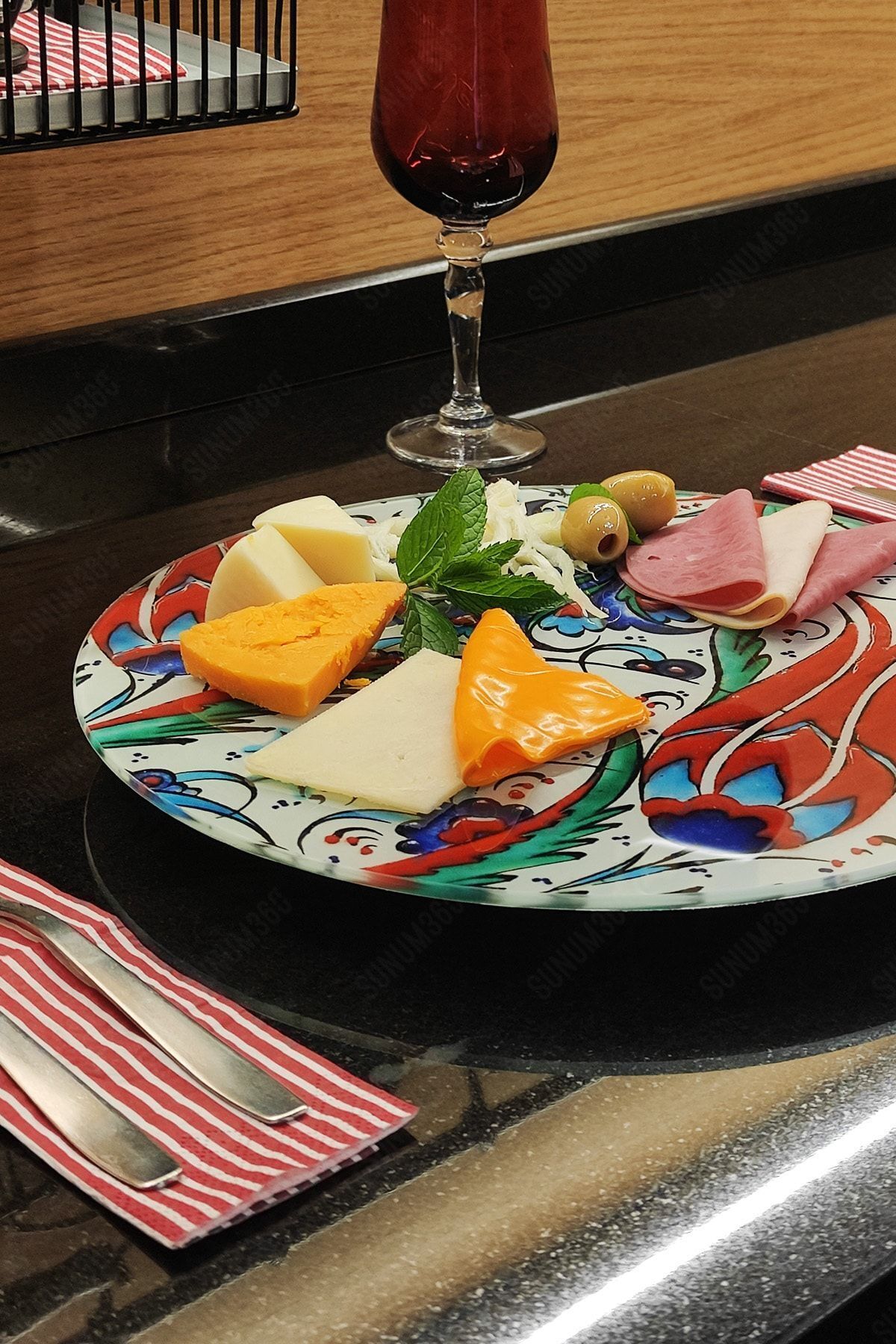 Sunum360 Çini Desenli, Dönen Standlı Servis Ve Sunum Tabağı, Peynir ...