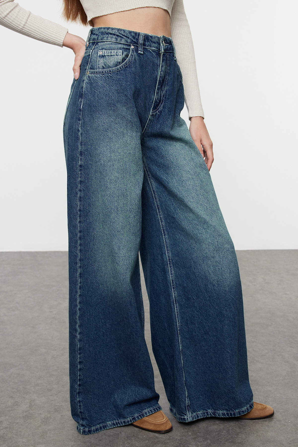 Trendyol Collection Blugi Palazzo cu talie înaltă, cu picioare foarte ...