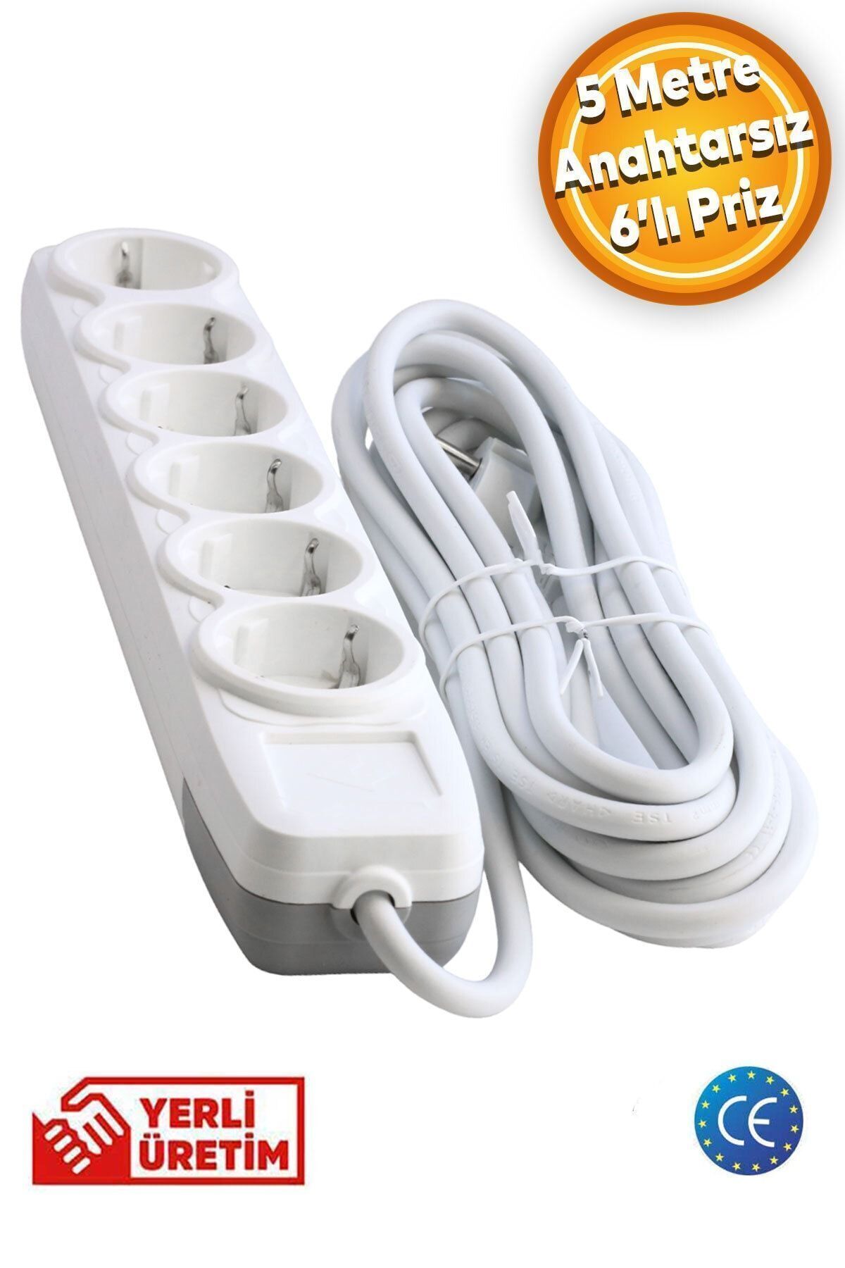 Badem10 Grup Priz 6'lı Altı - (5 METRE) Anahtarsız Topraklı Seyyar Ara Kablolu Uzatma Kablolusu ...