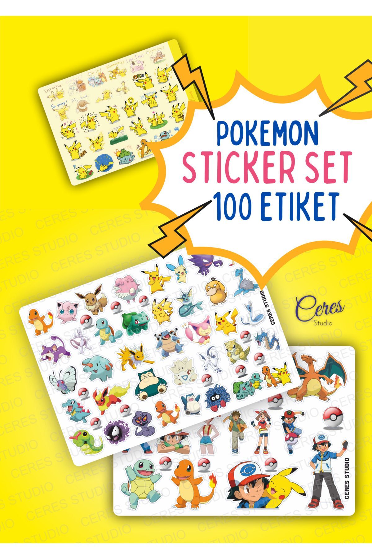 Ceres Studio Pokemon Sticker Set - 3 Sayfa 100 Etiket - Fiyatı, Yorumları