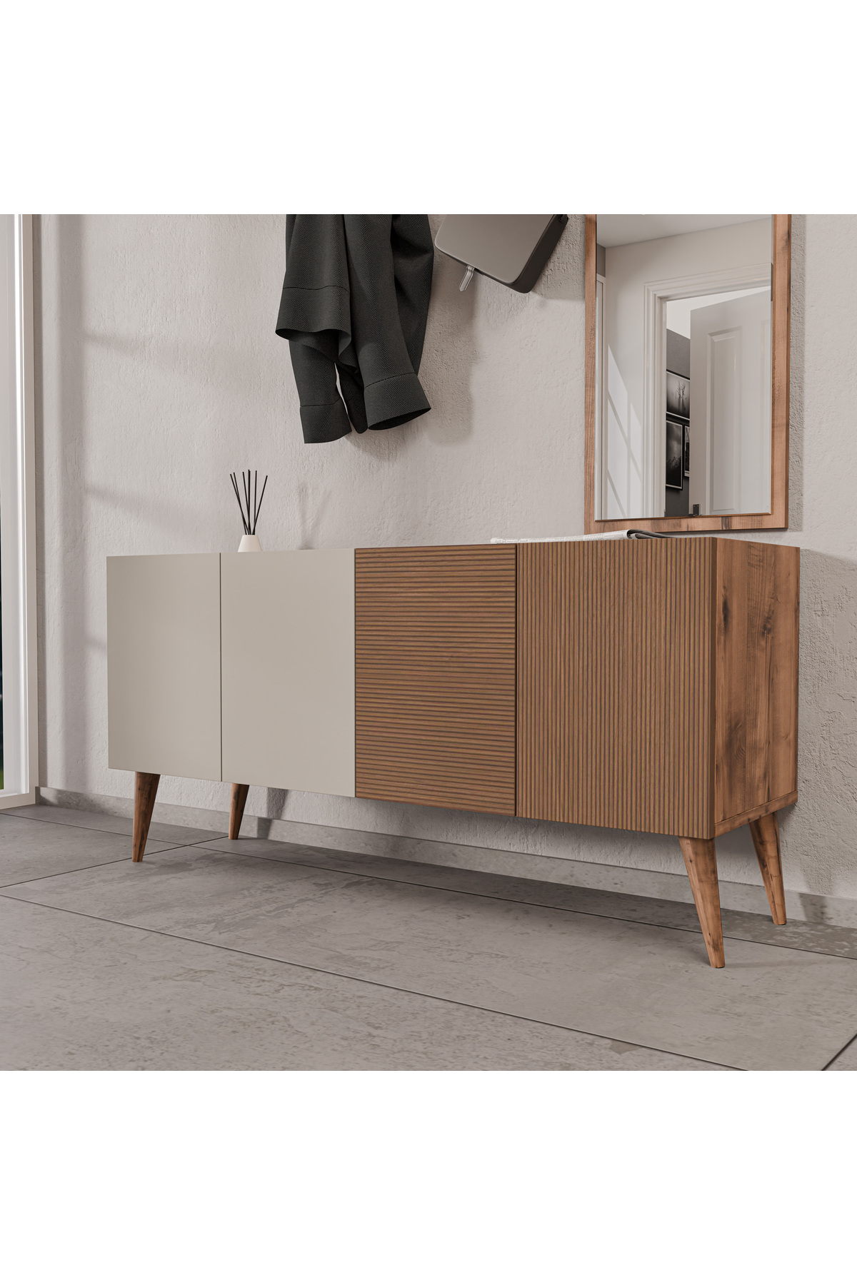 Mezza 5063 THEO 4 KAPAKLI 6 RAFLI 4 ASKILI SAĞ AYNALI PORTMANTO HAT ...