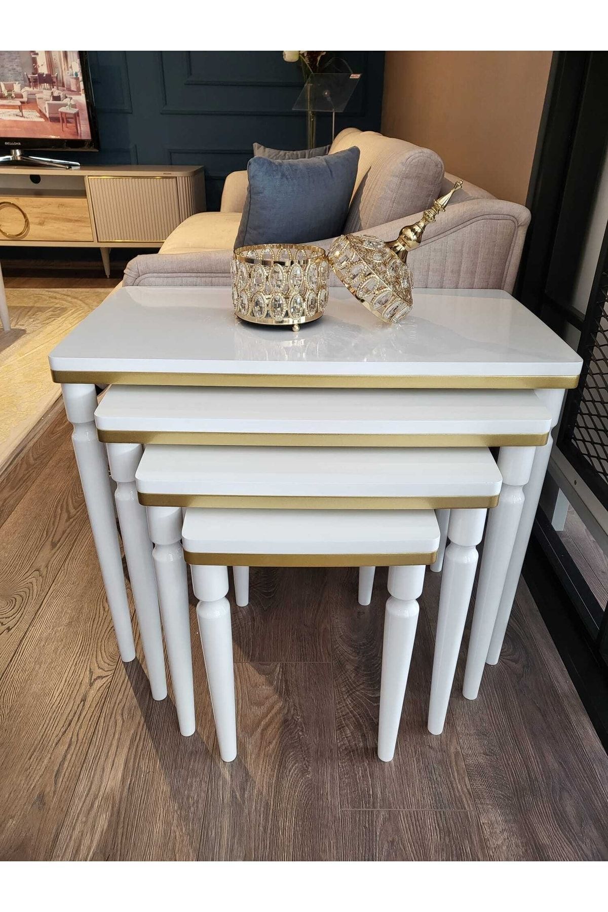 AKSET 4lü Lüx Zigon Sehpa Beyaz Gold Fiyatı, Yorumları - Trendyol