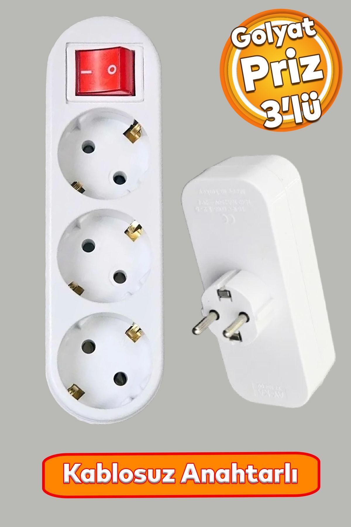 Badem10 3'lü Grup Priz Golyat Anahtarlı Düğmeli Fiş Priz Topraklı Çoklu ...