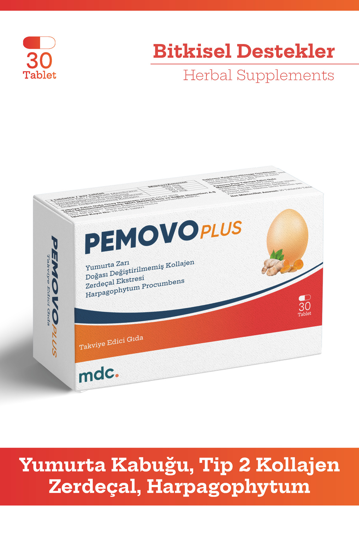 MDC Pemovo Plus 30 Tablet (SAF YUMURTA KABUĞU ZARI, TİP 2 KOLAJEN ...