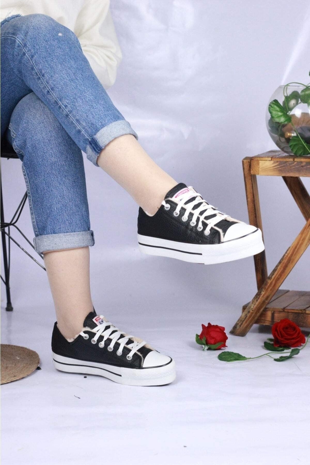 BAY ARMEDON Converse,art'star Yüksek Topuklu Içi Kürklü Kısa Siyah Cilt ...